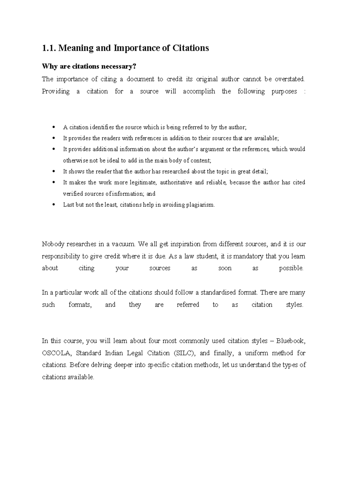 Module-1 - Introduction to Citation - 1. Meaning and Importance of ...