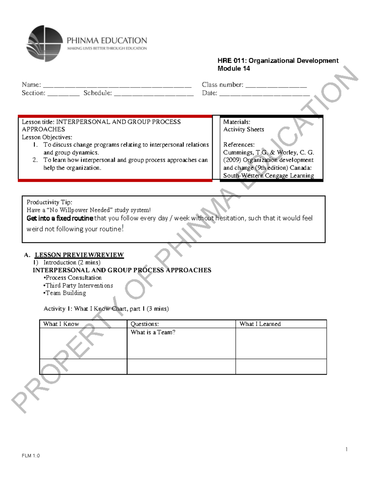 SAS Module 14 - INTERPERSONAL AND GROUP PROCESS - Module 14 Name: - Studocu
