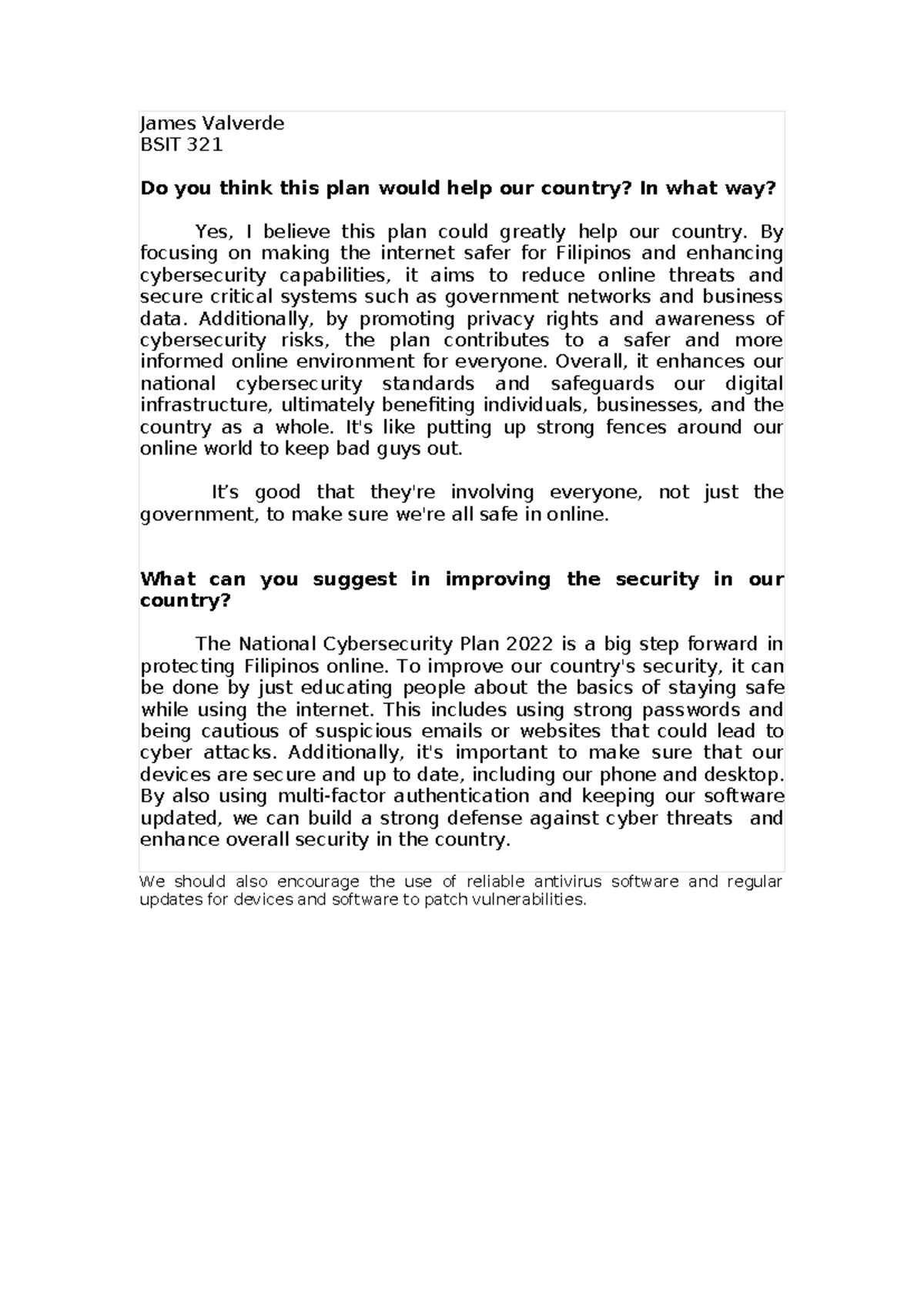 Yunnn - Document - James Valverde BSIT 321 Do you think this plan would ...