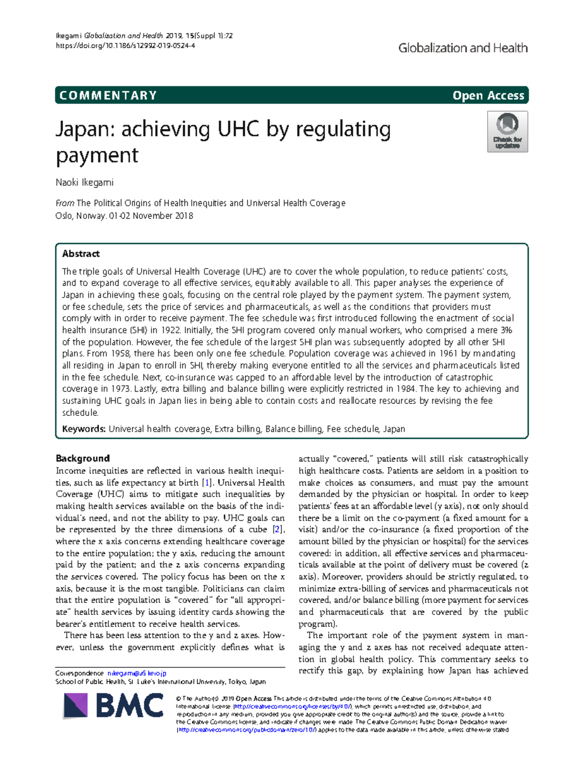 Japan achieving UHC by regula - C O M M E N T A R Y Open Access Japan ...