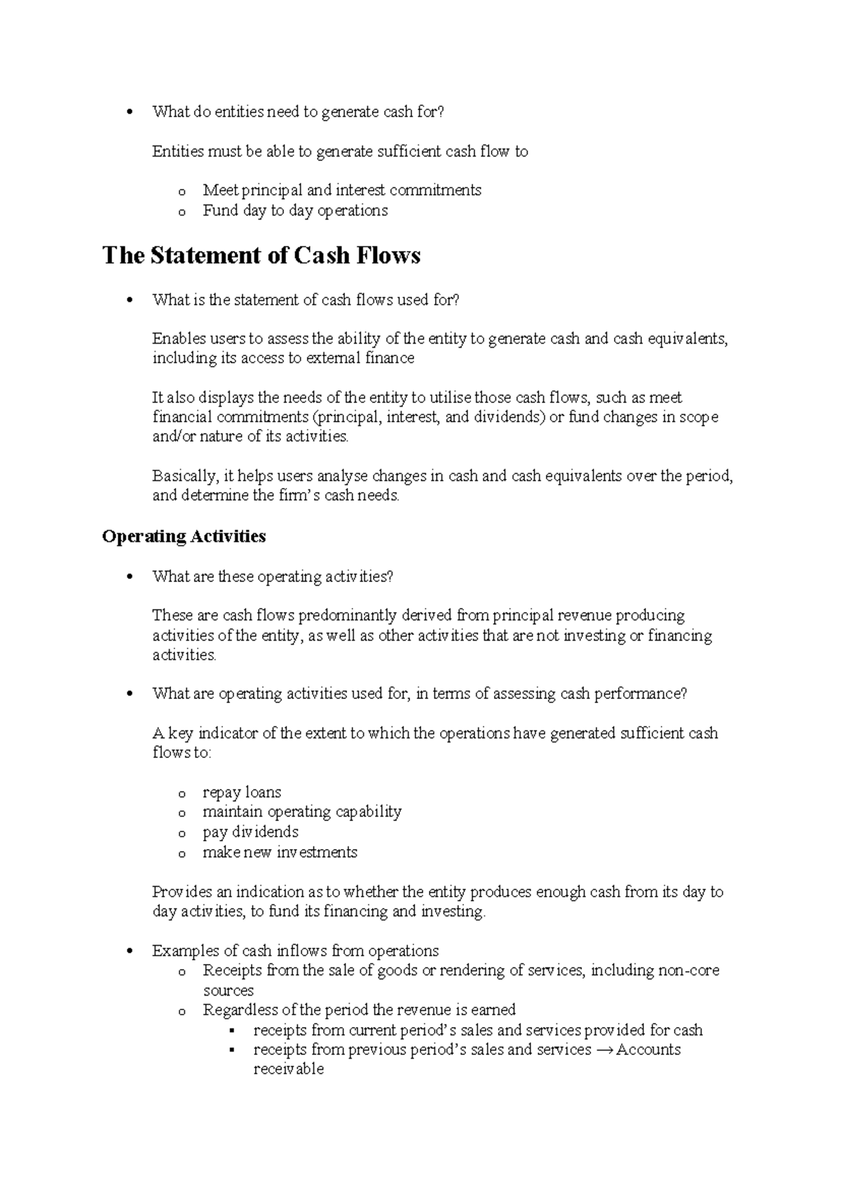 Cash Flows Questions/Flashcards - What do entities need to generate ...