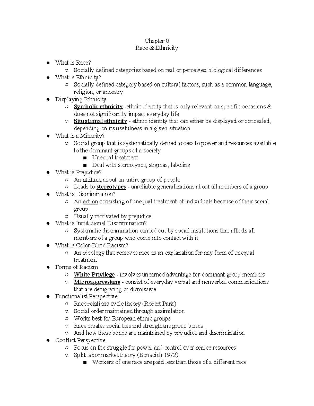 Sociology Ch. 8 Notes - Chapter 8 Race & Ethnicity What is Race ...