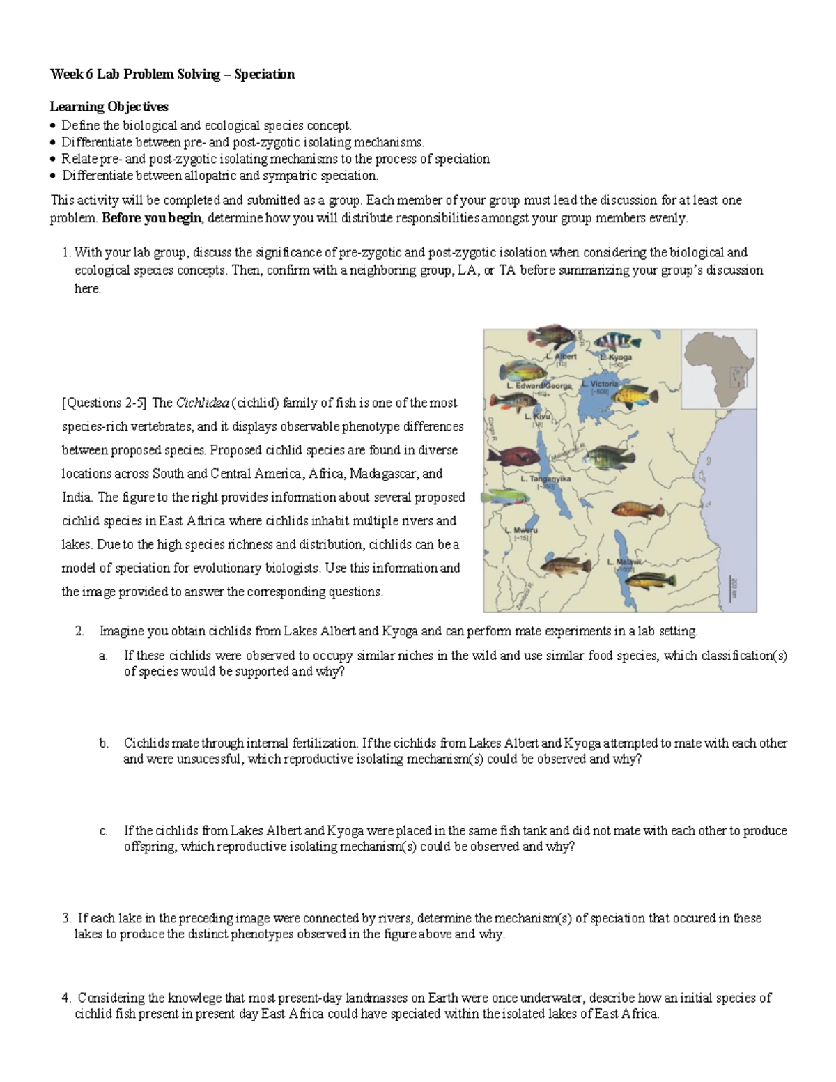 Week 6 Lab 20Problem Solving - Speciation-2-1 - Week 6 Lab Problem Solving – Speciation Learning ...