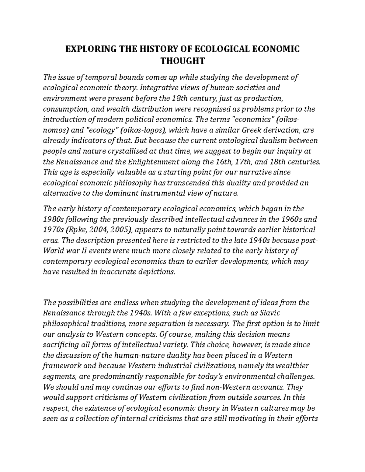 Exploring THE History OF Ecological Economic Thought - EXPLORING THE ...