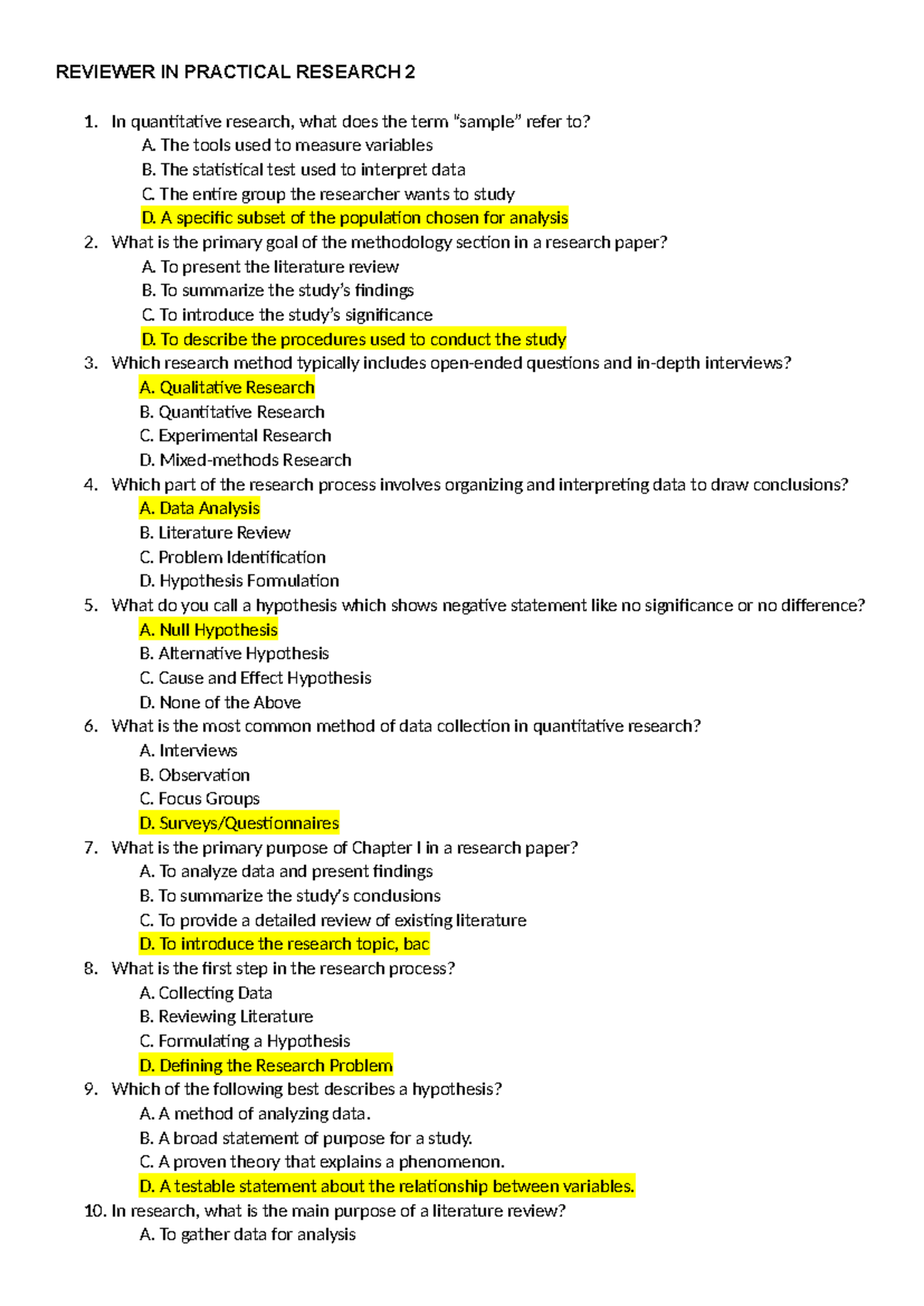 2nd Mastery Test Reviewer IN Practical Research 2 - REVIEWER IN ...