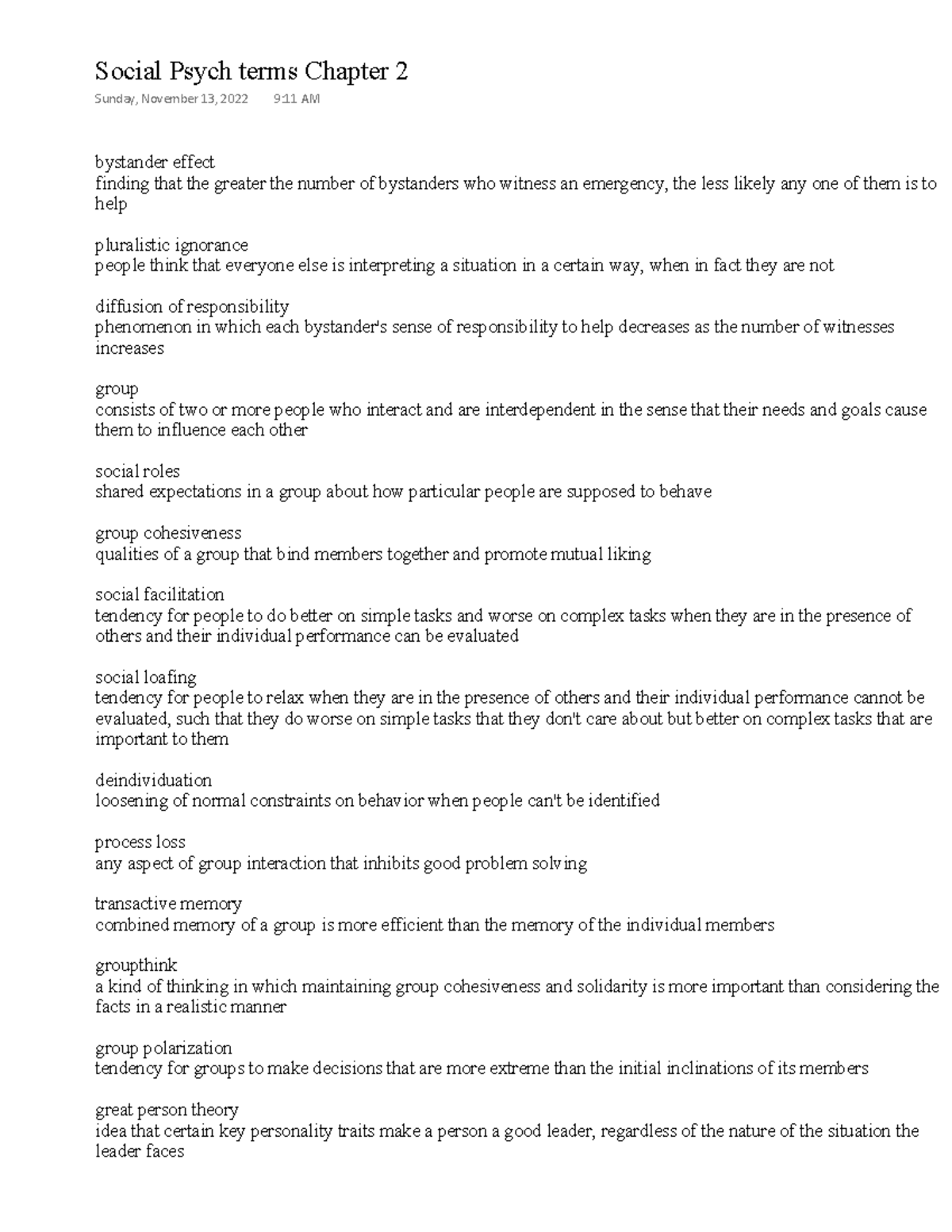 Social Psych terms chapter 2 - bystander effect finding that the ...