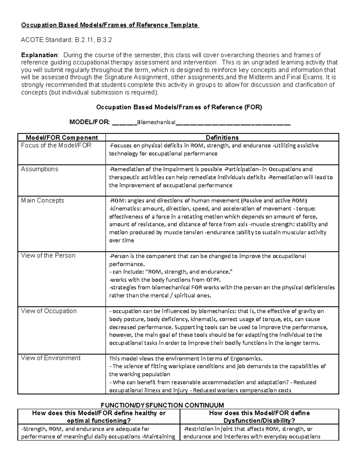Biomechanical - OE model - Occupation Based Models/Frames of Reference ...