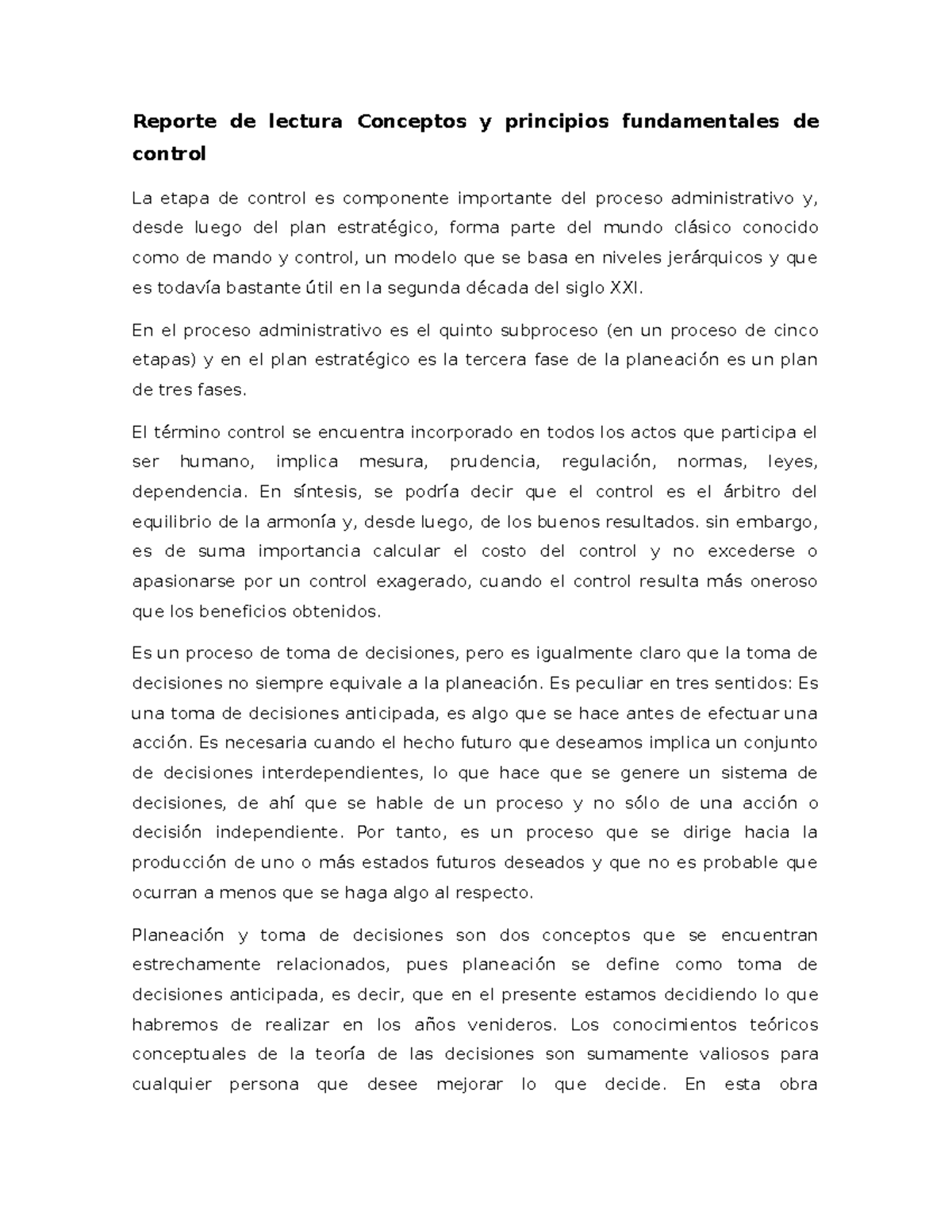 Reporte de lectura Conceptos y principios fundamentales de control - En ...