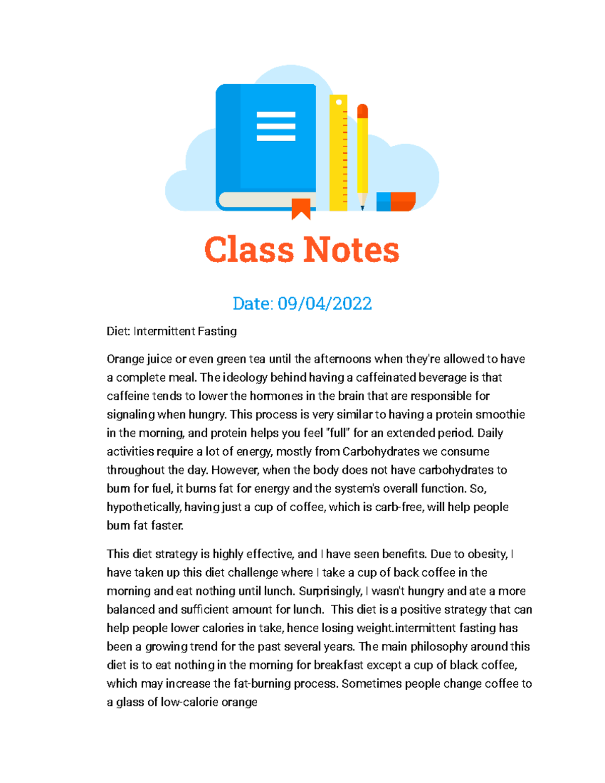 Class notes 34 - all descriptive words - Class Notes Date: 09/04/ Diet ...