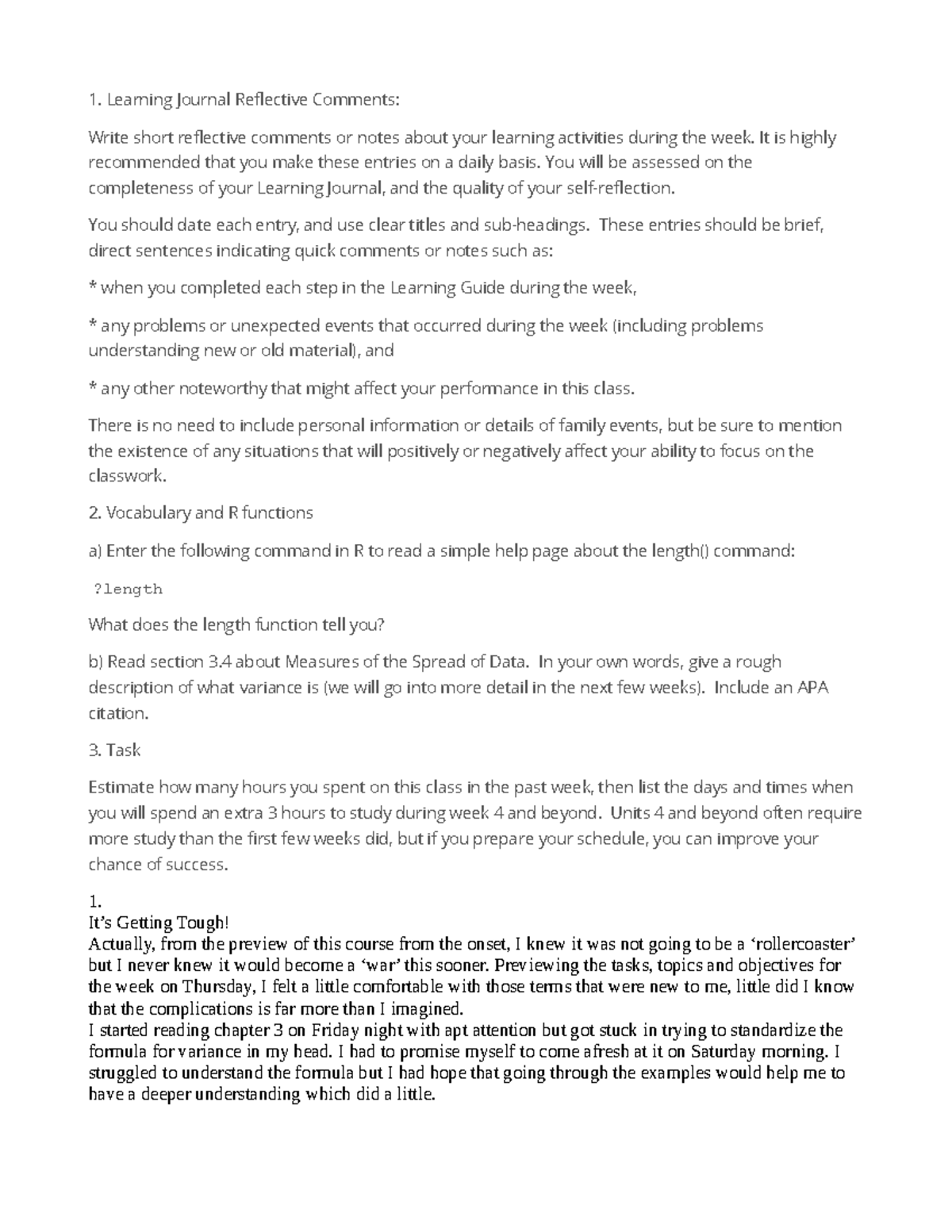 Math 1280 Learning Jounal week 3 - Learning Journal Reflective Comments ...