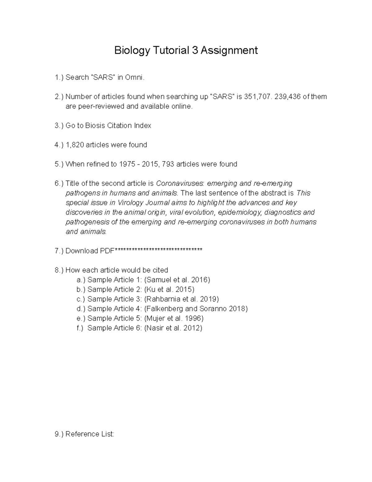 Biology Tutorial 3 Assignment - Biology Tutorial 3 Assignment 1 ...