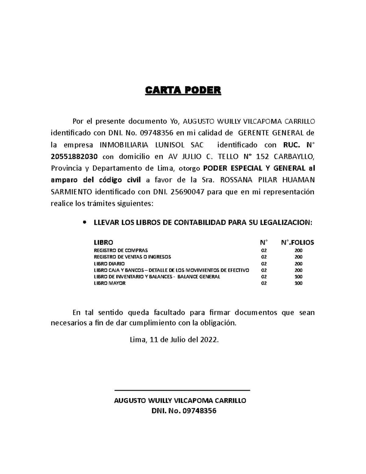 Carta Poder AVC (Autoguardado) - CARTA PODER Por el presente documento ...