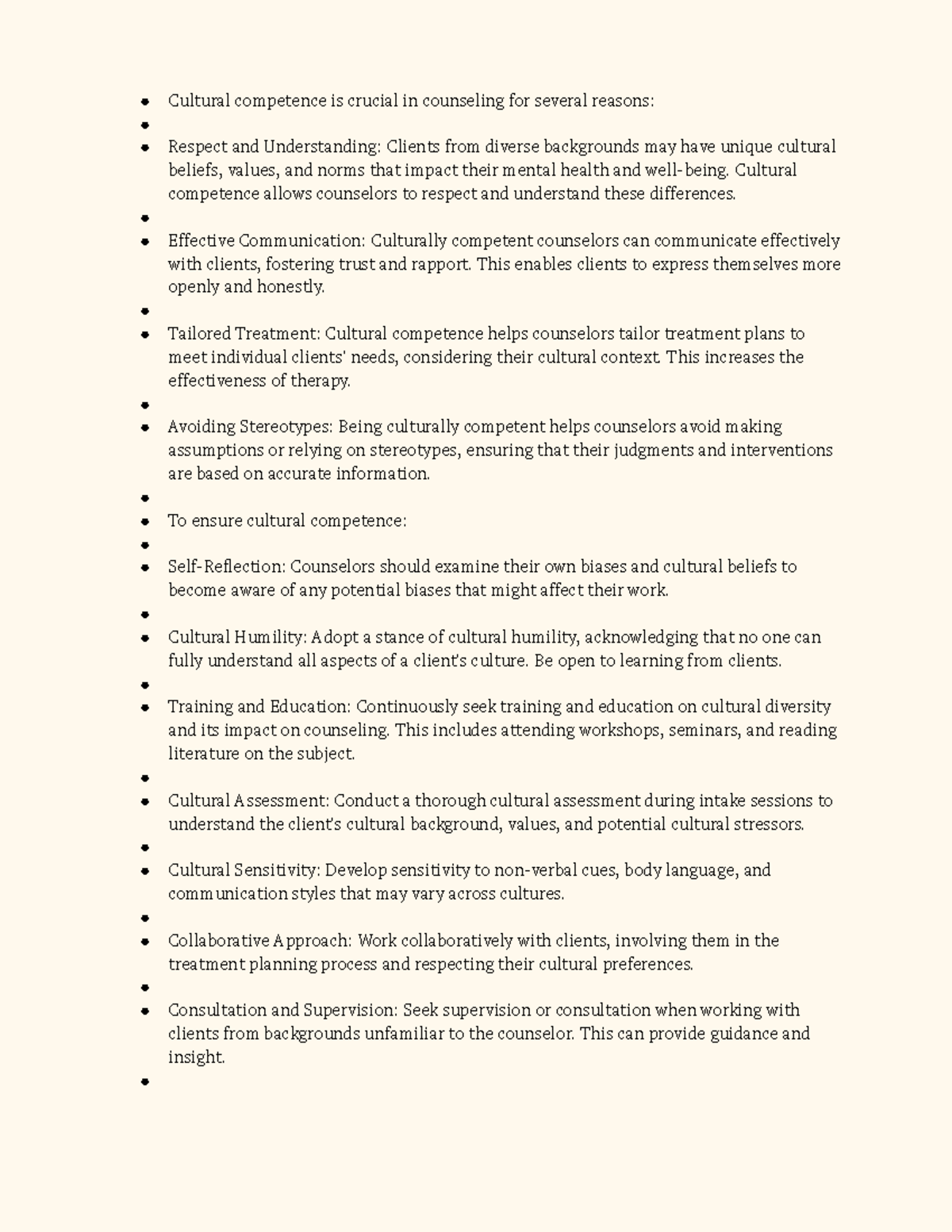 Cultural competence - Cultural competence allows counselors to respect ...