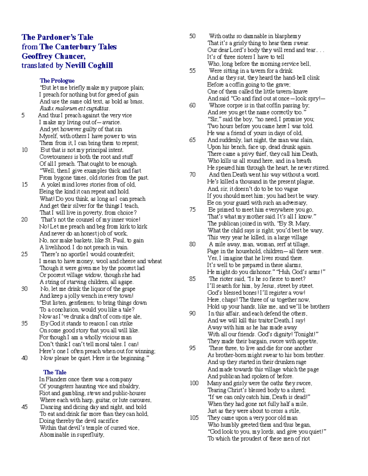 Canterbury Tales - The Pardoners Tale - The Pardoner’s Tale from The ...