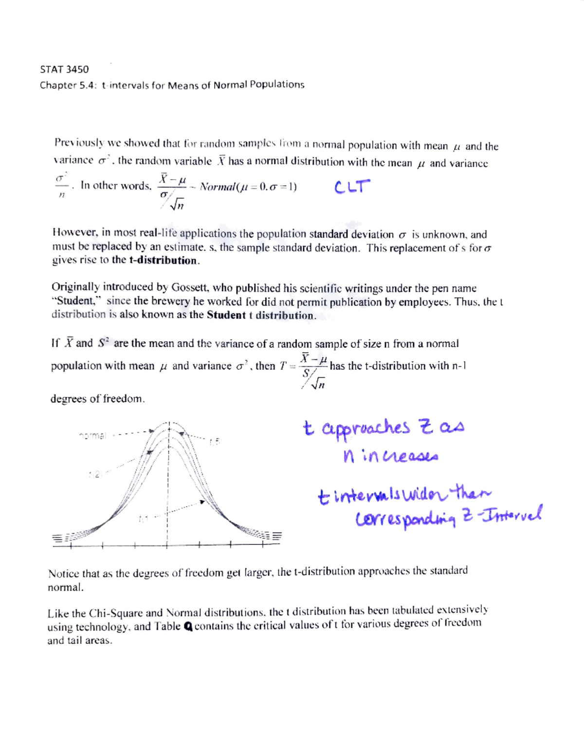 5.4 Solutions - STAT 3450 Chapter 5: t-intervals for Means of Normal ...