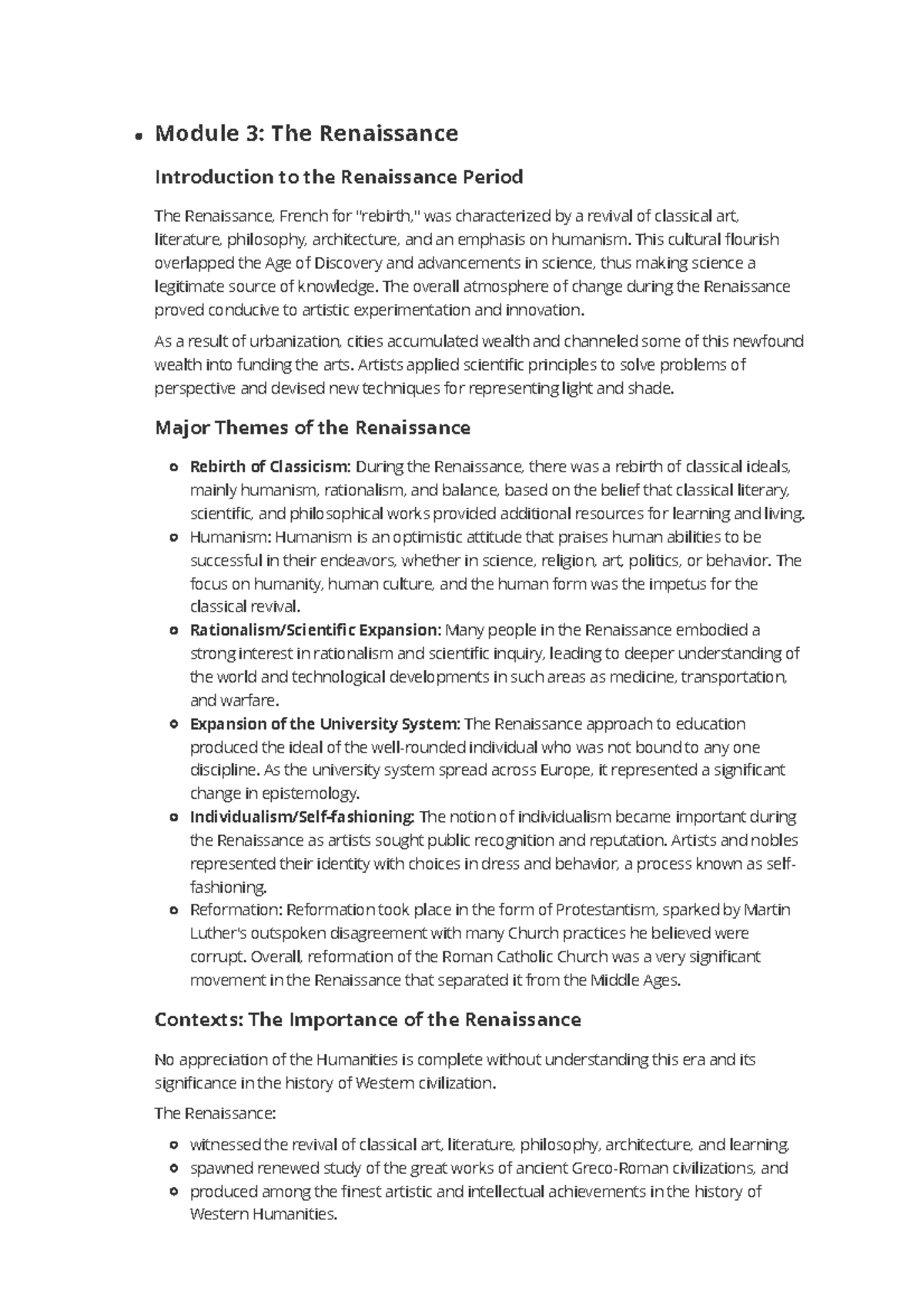 Module 3 - Module 3: The Renaissance Introduction to the Renaissance ...