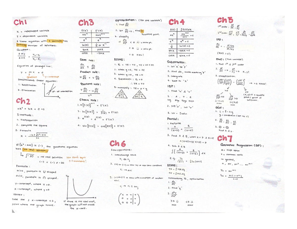 formula sheet- A math - TP - Studocu
