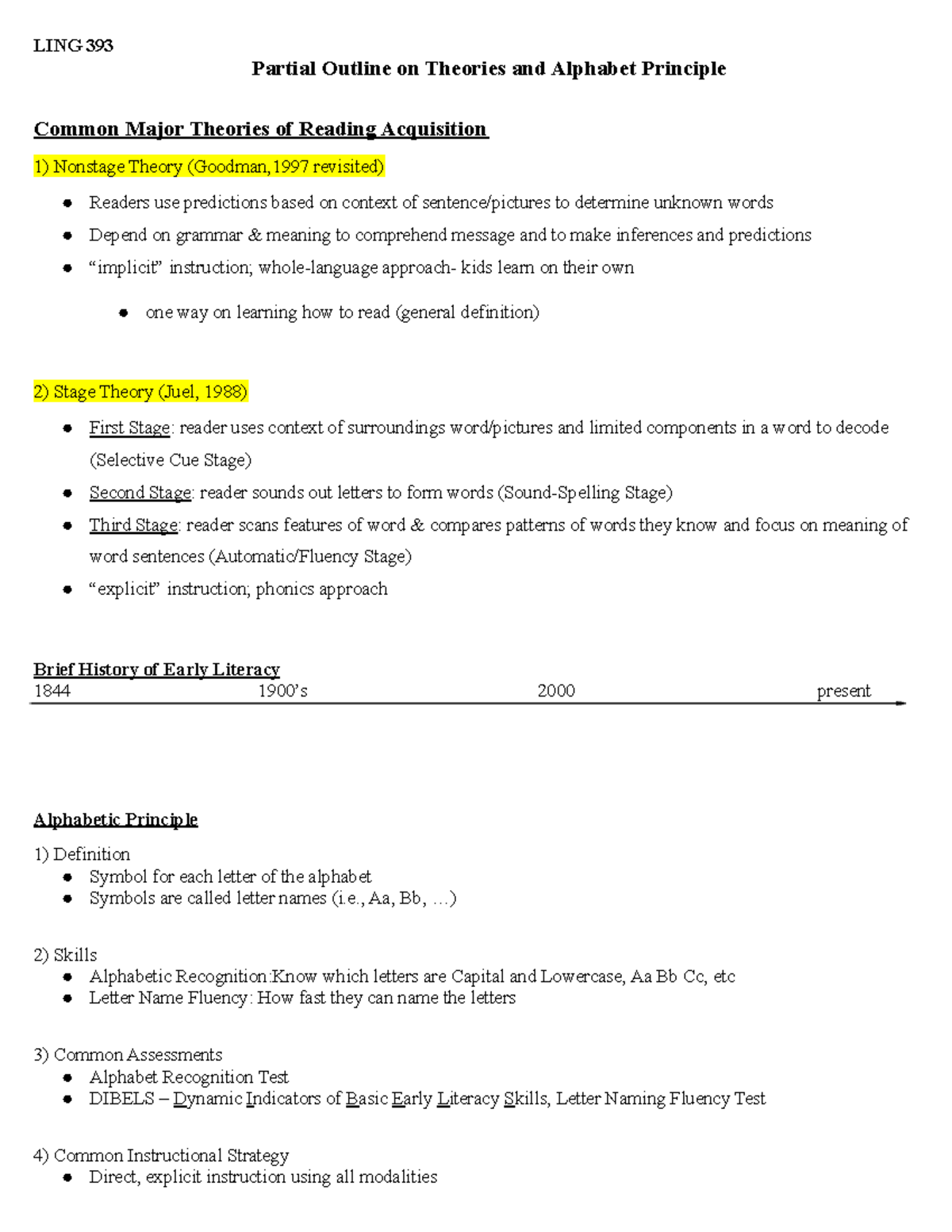 Theories Alphabet Principle - LING 393 Partial Outline on Theories and ...