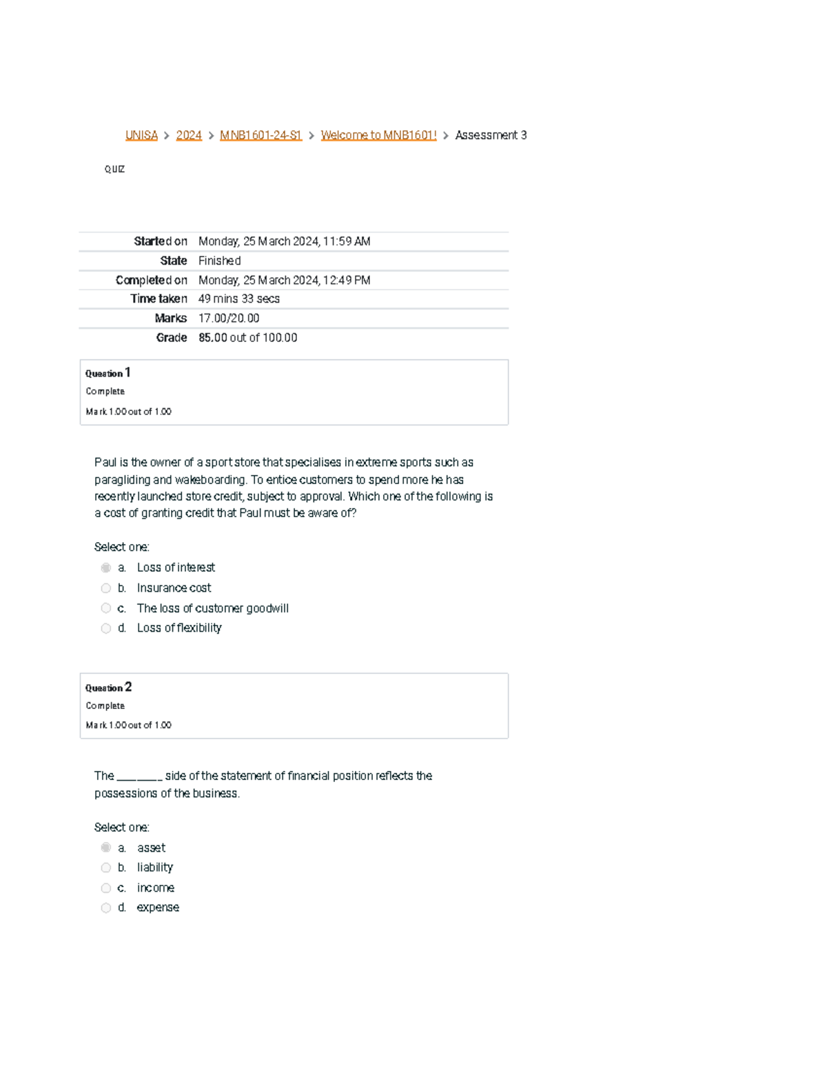 MNB1601 Assessment 3 review - UNISA 2024 MNB1601-24-S1 Welcome to MNB1601! Assessment 3 - Studocu