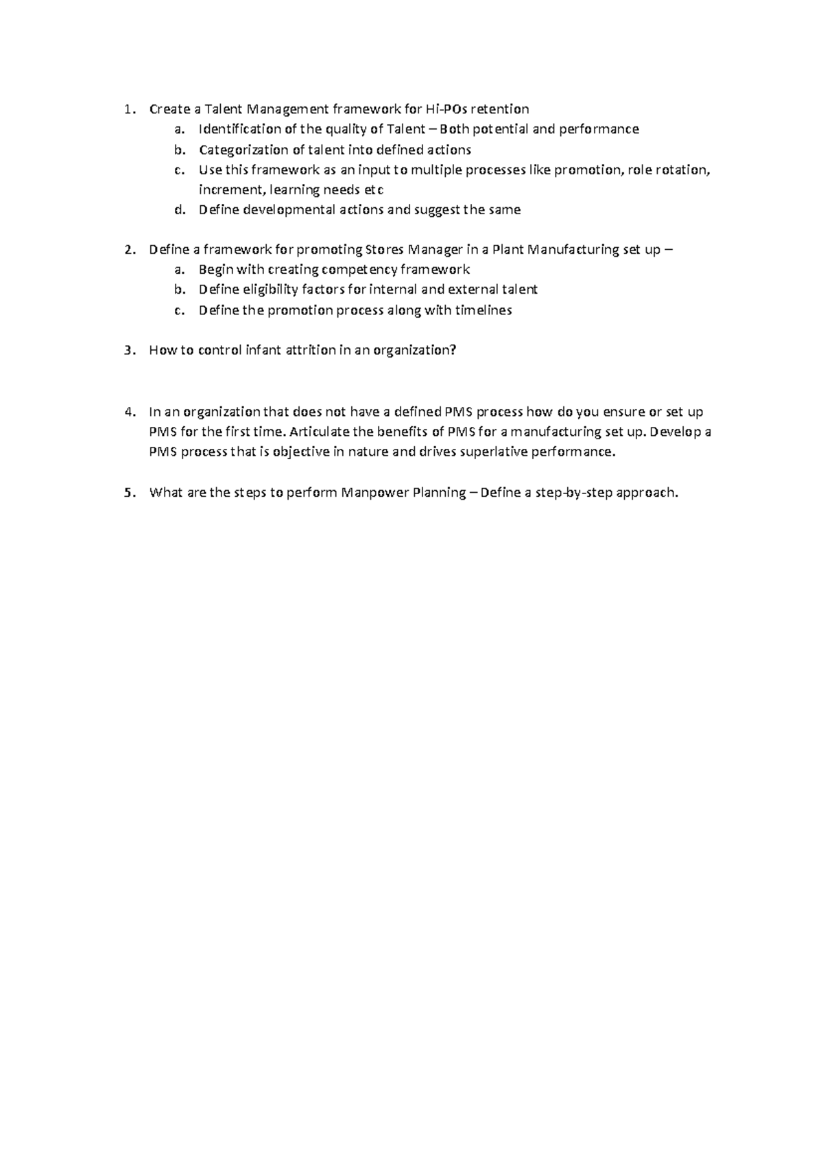 HR COE Role - Case preparation - Create a Talent Management framework ...