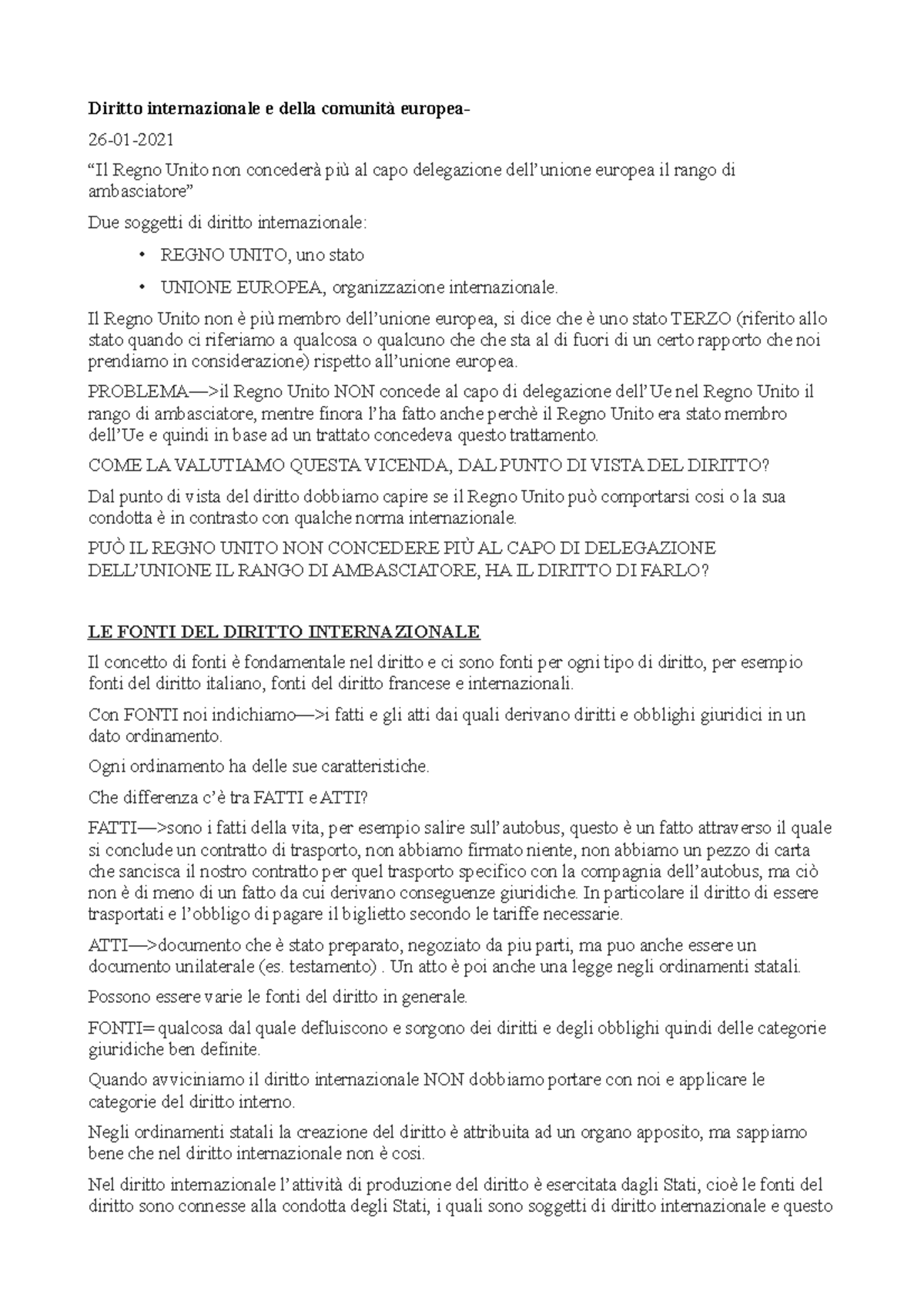 26 Gennaio - Le fonti del diritto internazionale e la loro ...