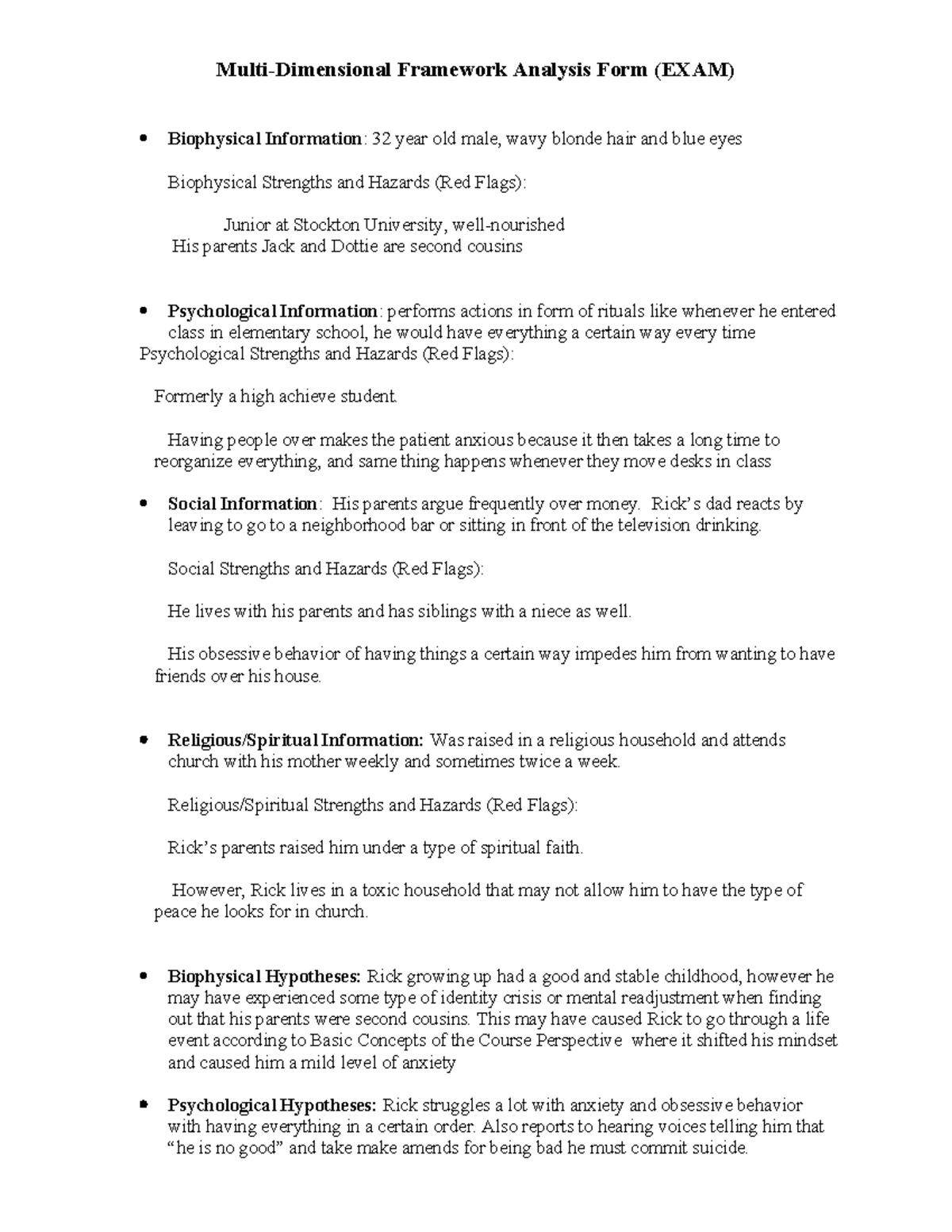 Multi-Dimensional Framework Analysis Form-Exam - Having people over ...