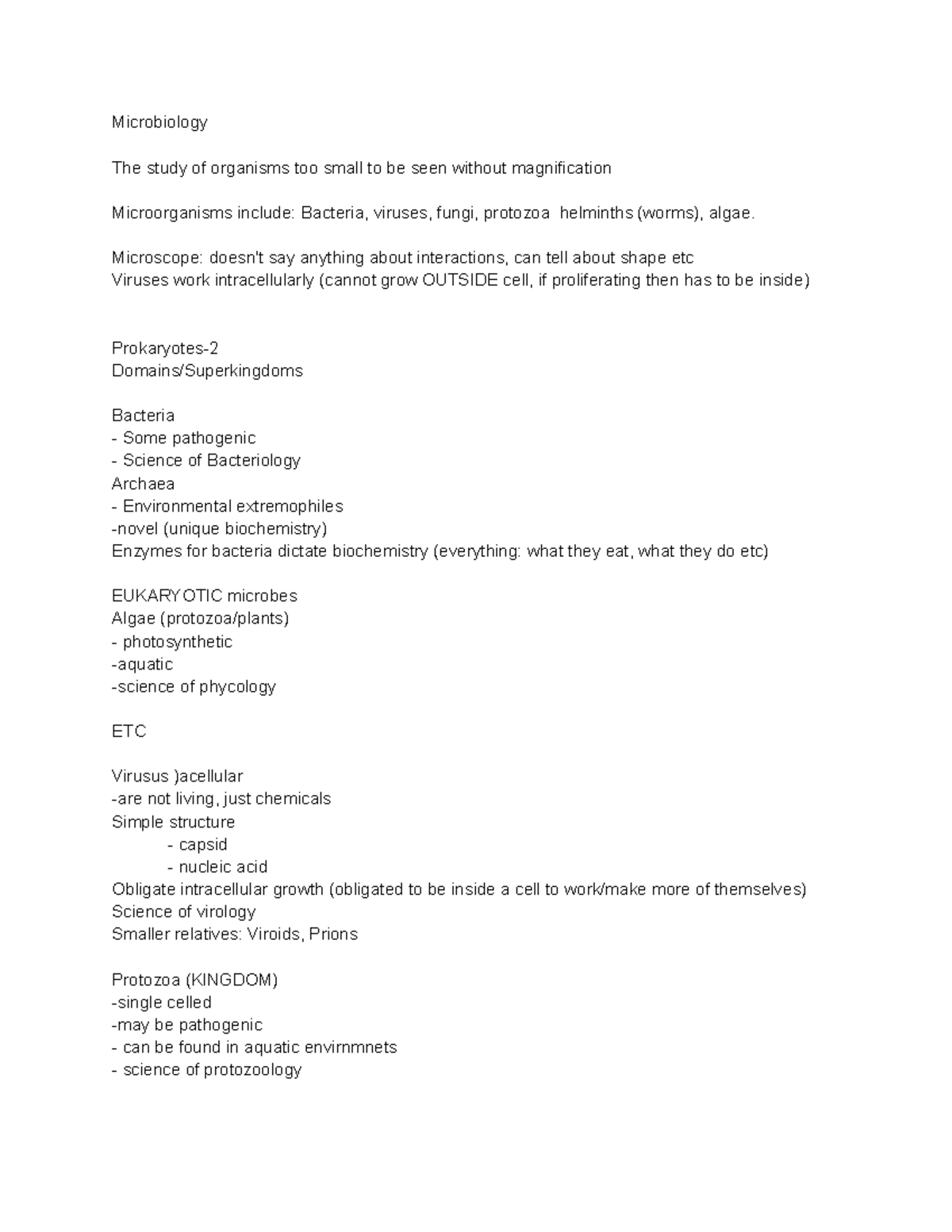 Micro - final essay - Microbiology The study of organisms too small to ...