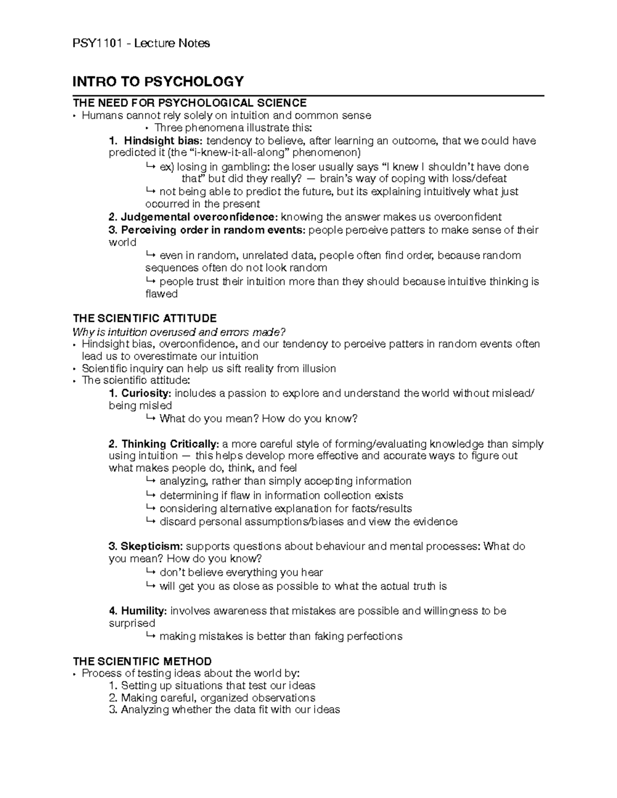 Psy pdf - psych lecture 1 - INTRO TO PSYCHOLOGY THE NEED FOR ...