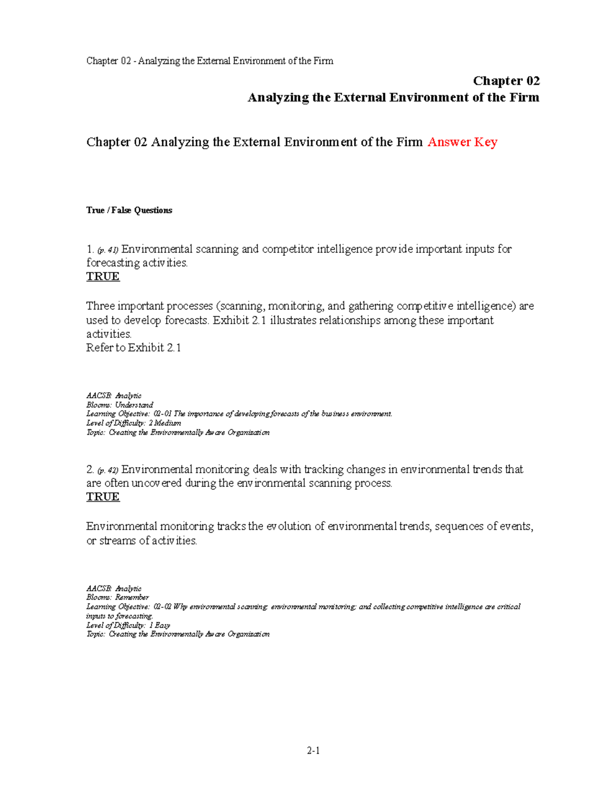 Chap002 - MCQ - Chapter 02 Analyzing the External Environment of the Firm Chapter 02 Analyzing ...