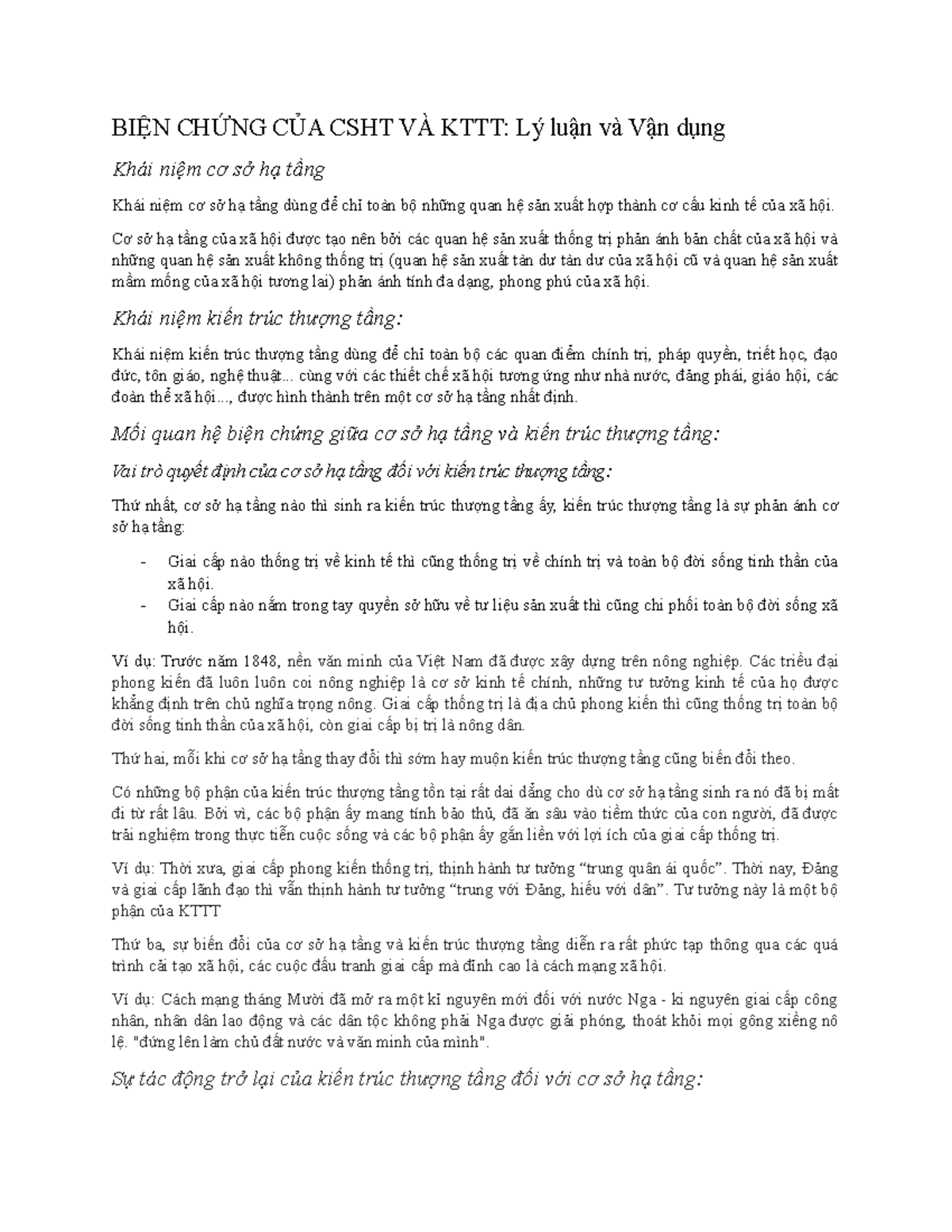 BIỆN CHỨNG CỦA CSHT VÀ KTTT - BIỆN CHỨNG CỦA CSHT VÀ KTTT: Lý luận và ...