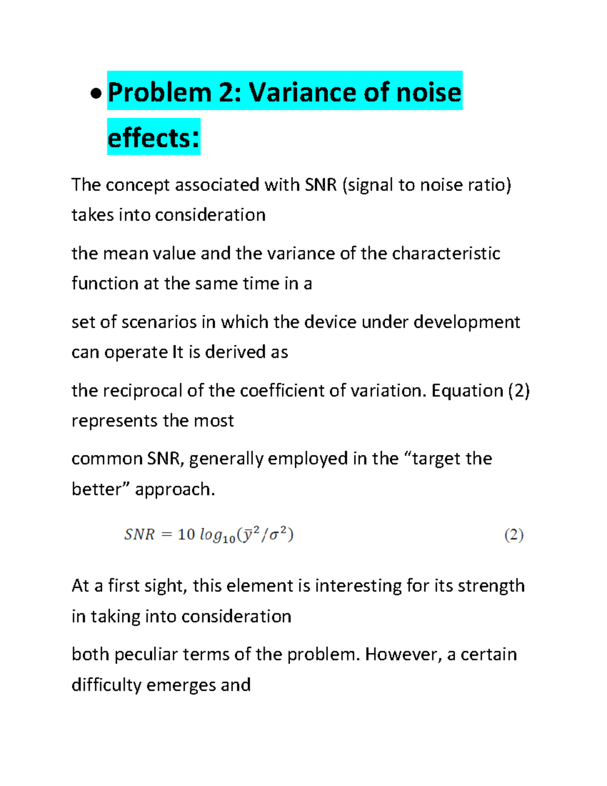 Problem 2 Variance of noise effects - Problem 2: Variance of noise ...