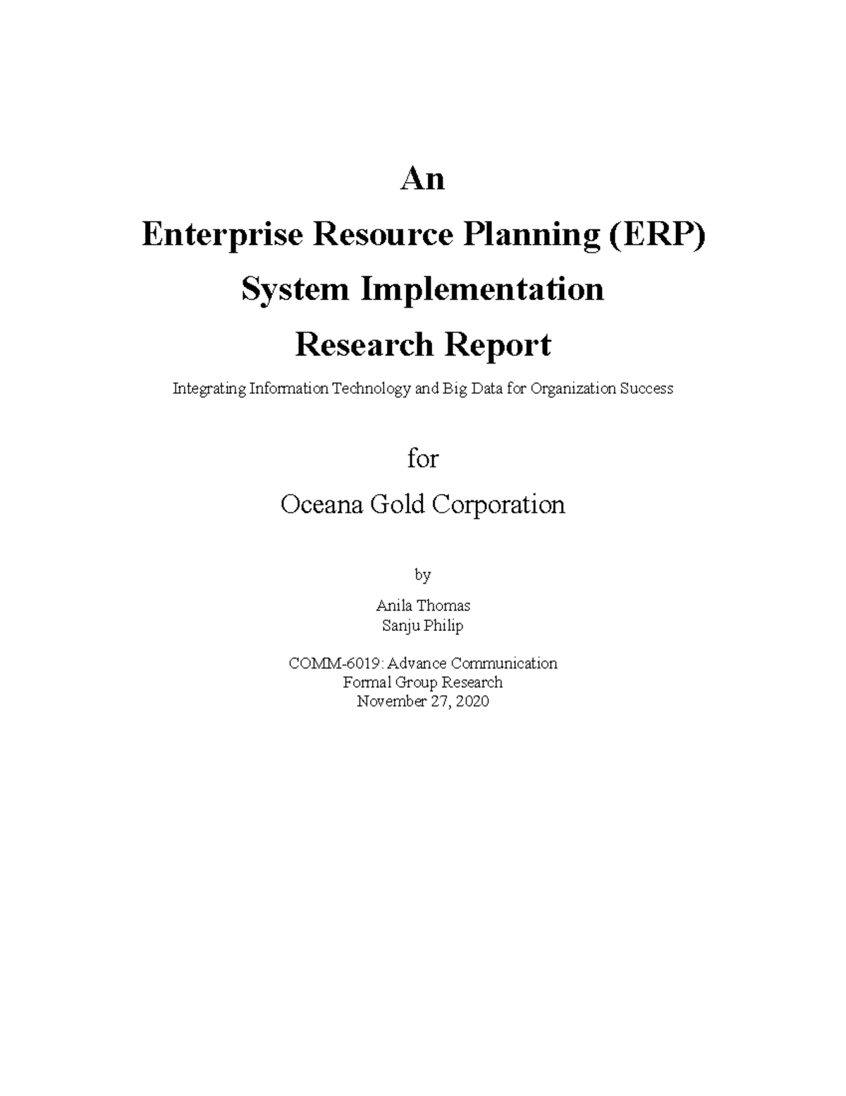 ERP Report Assignment - An Enterprise Resource Planning (ERP) System ...