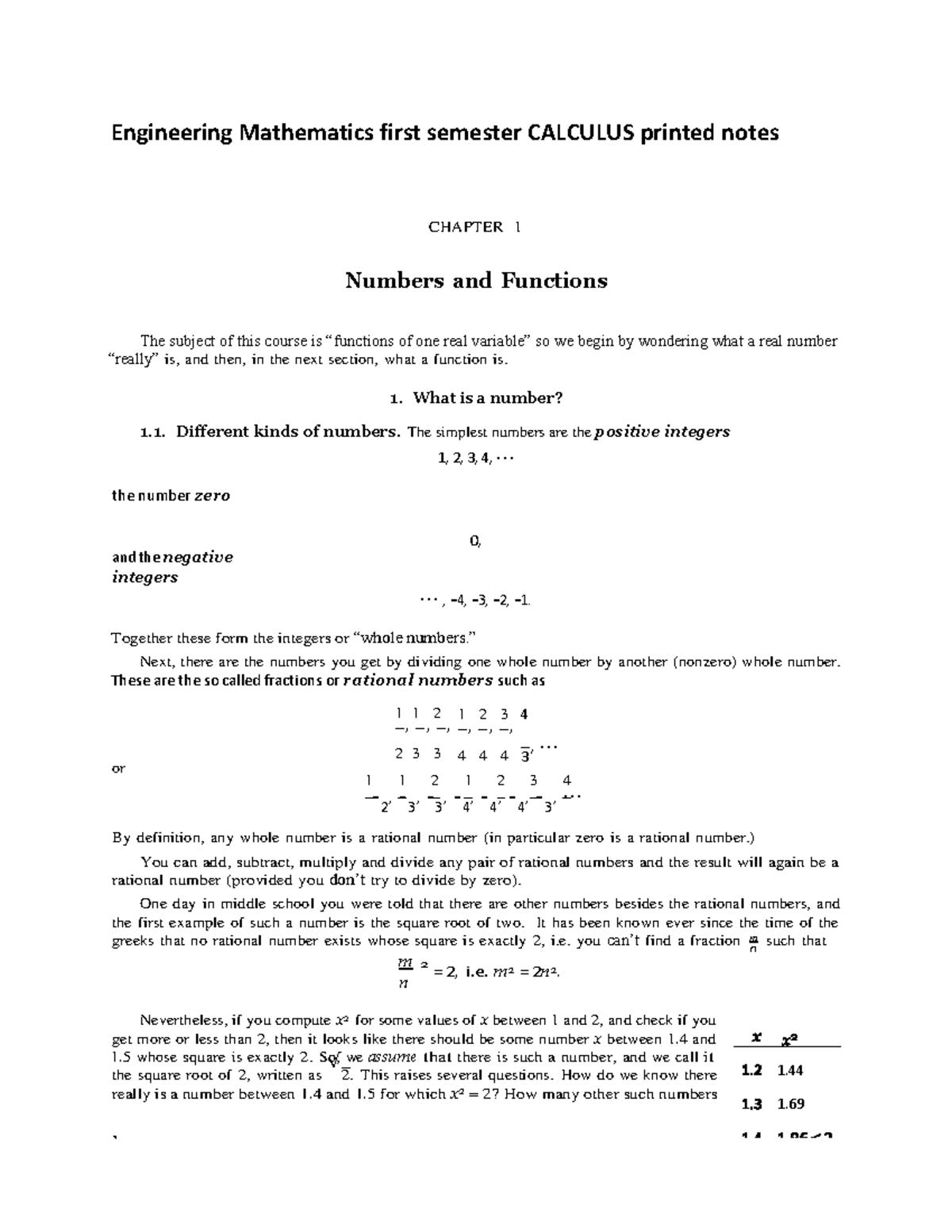 Engineering Mathematics first semester Calculus printed notes - n n √ ...