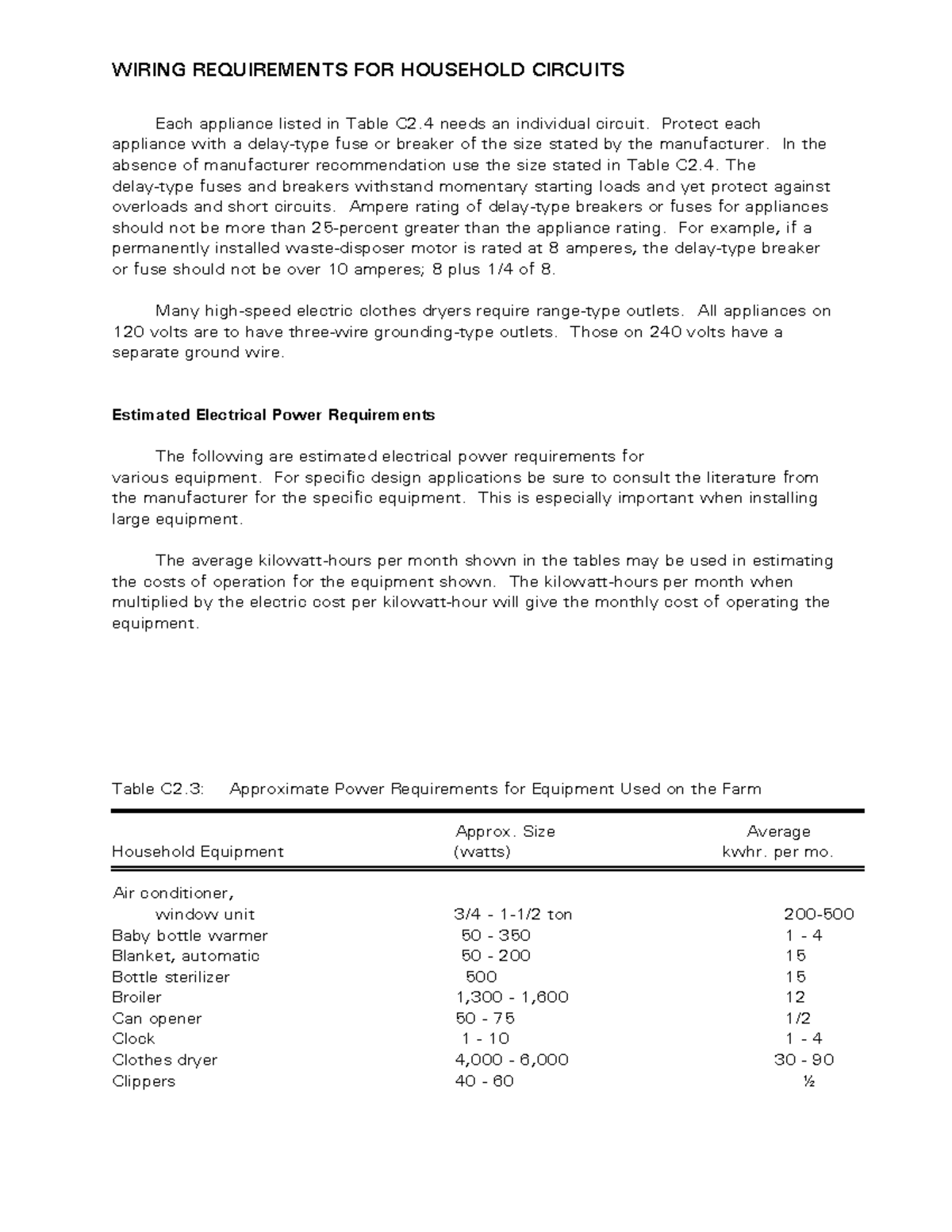 Wiring Requirements for Household Circuits - WIRING REQUIREMENTS FOR ...