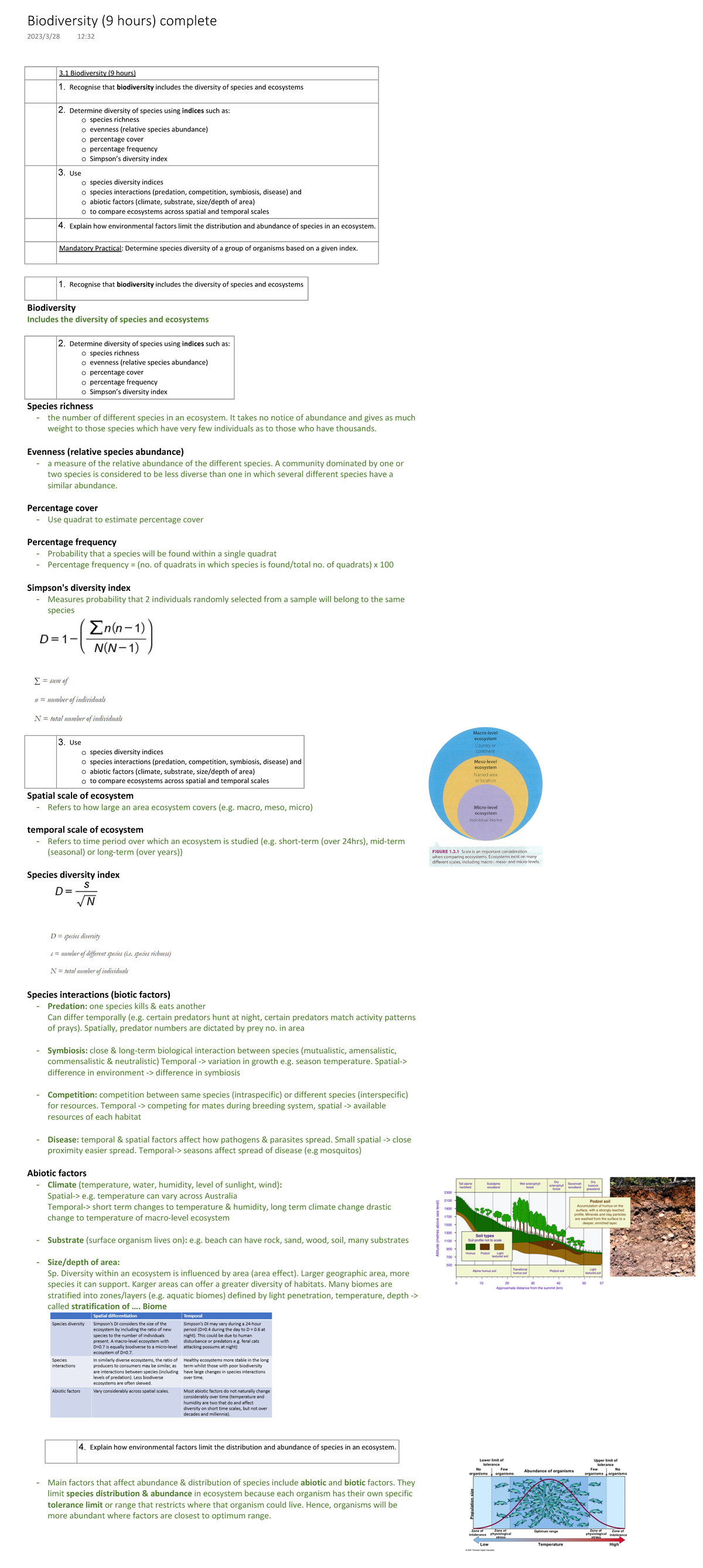 Biodiversity (9 hours) complete - 3 Biodiversity (9 hours) 1. Recognise ...