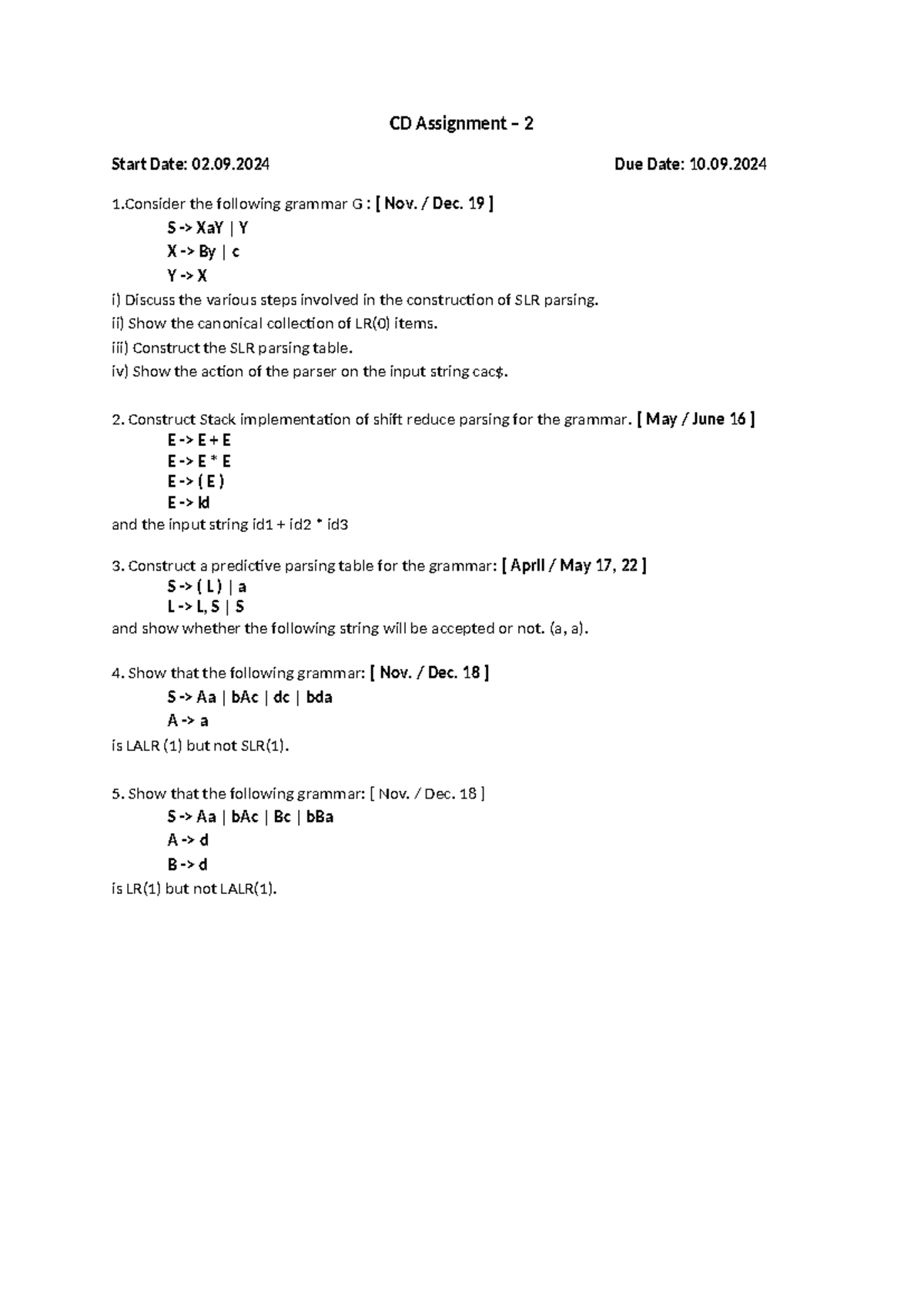 CD-Assignment 2 - assignment - CD Assignment – 2 Start Date: 02.09 Due Date: 10. 1 the following ...