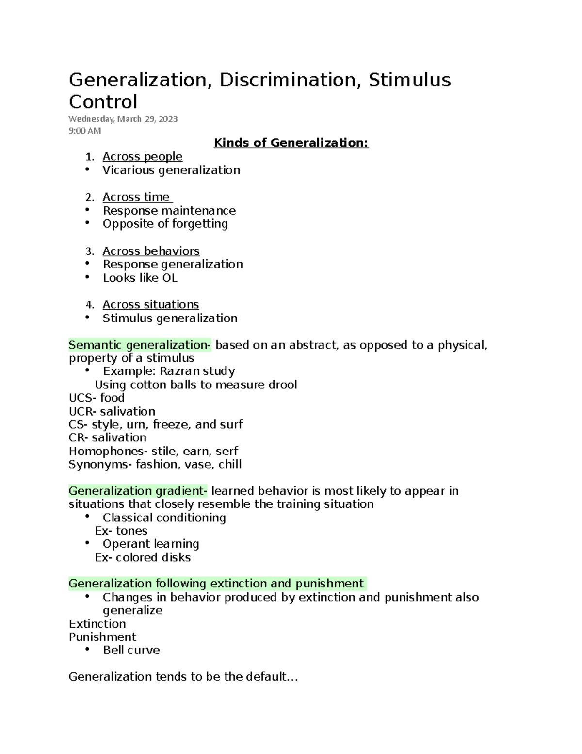 Generalization - Scrivner - Generalization, Discrimination, Stimulus ...