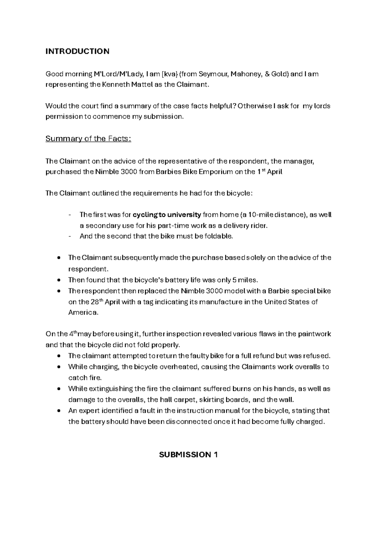 Advocacy script - INTRODUCTION Good morning M’Lord/M’Lady, I am [kva ...