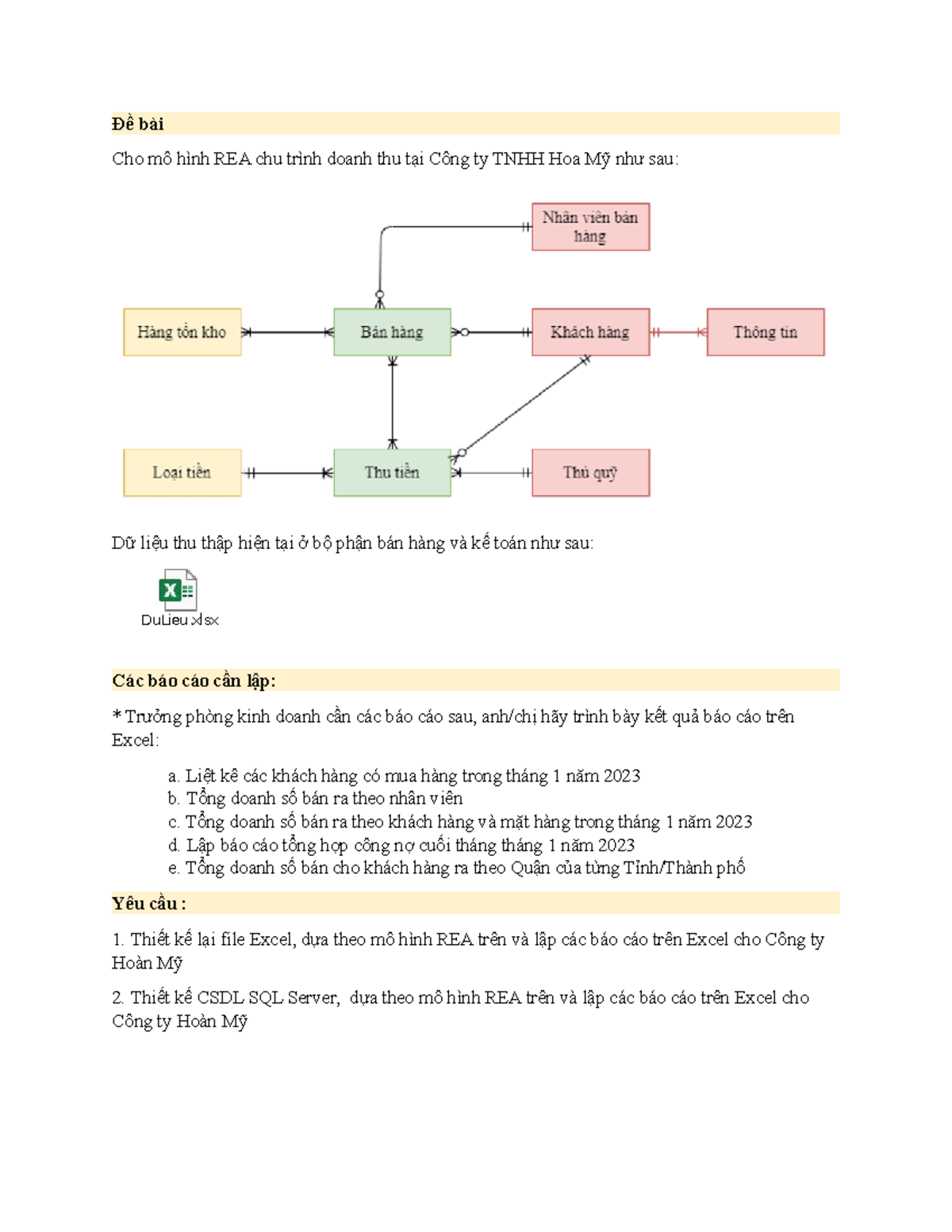 Tkcsdl Bai Tap BH - aaaaaa - Đề bài Cho mô hình REA chu trình doanh thu tại Công ty TNHH Hoa Mỹ ...