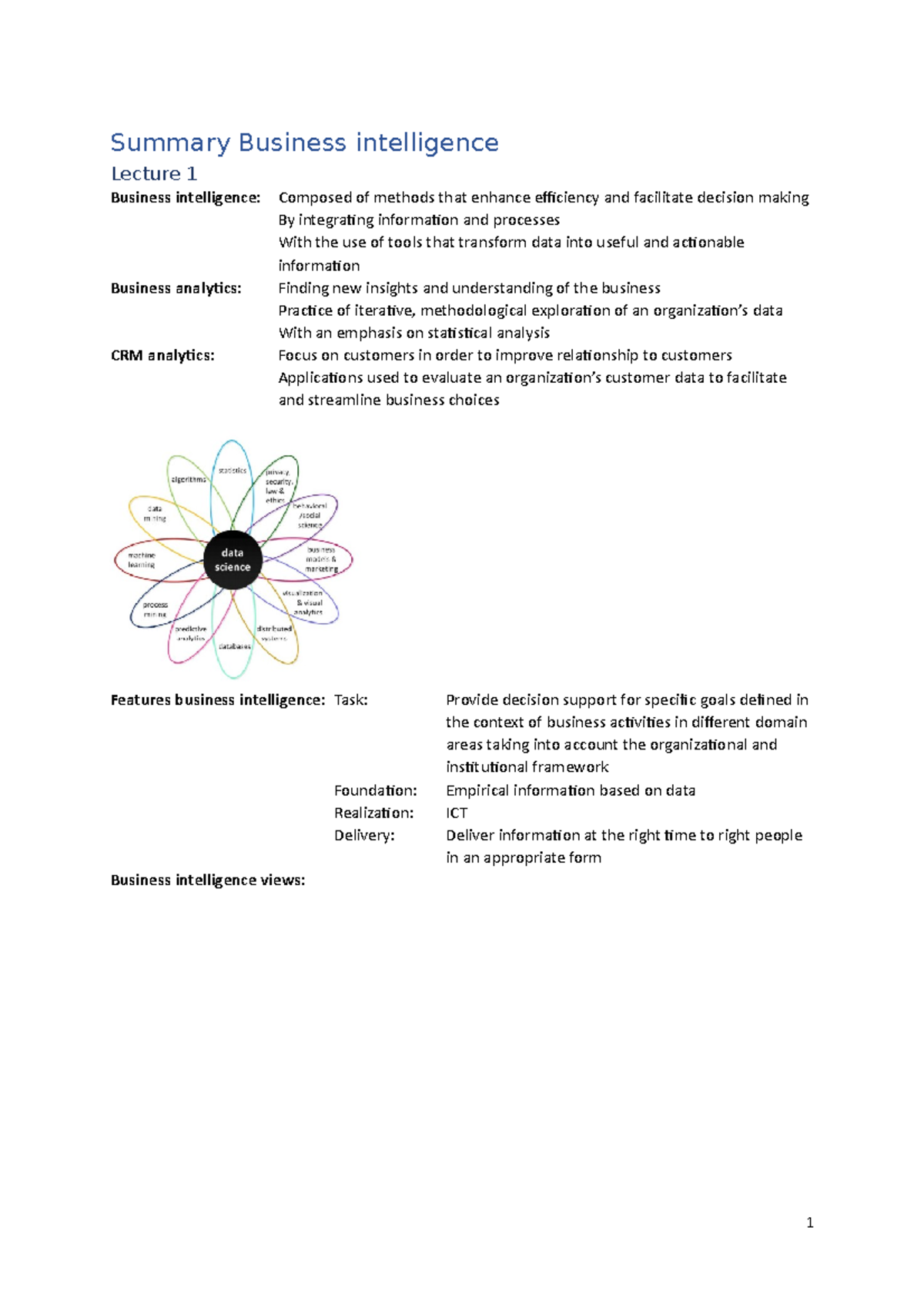 Summary Business intelligence - Summary Business intelligence Lecture 1 ...