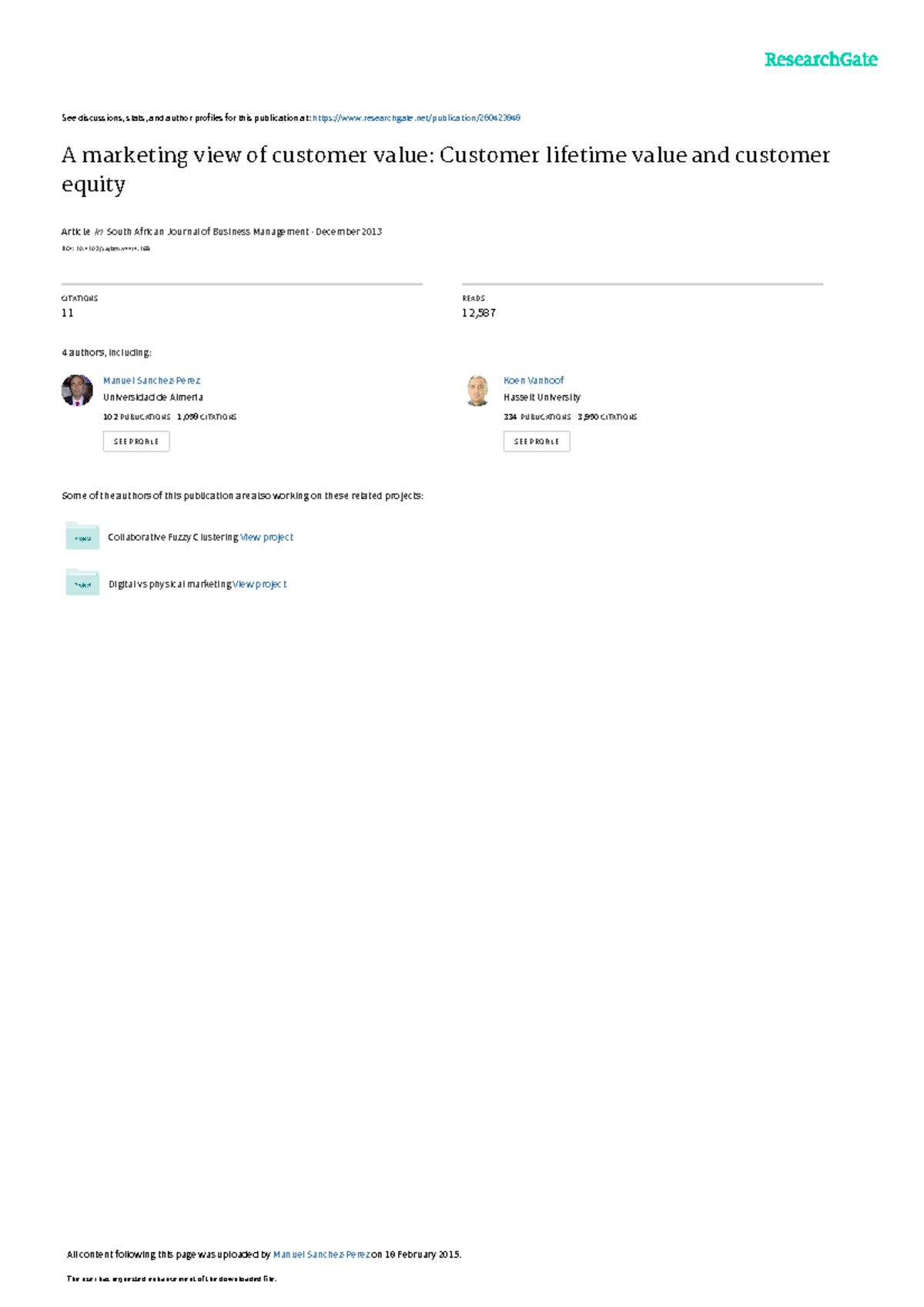 Customer lifetime value customer equity - See discussions, stats, and ...
