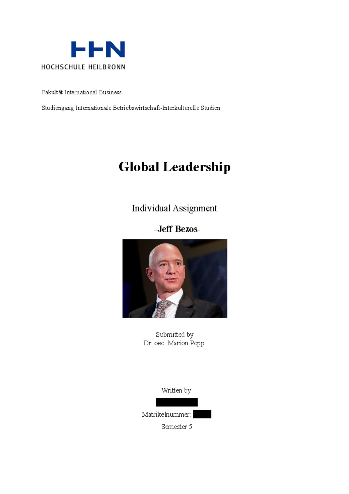 Global leadership paper jeff bezos - Fakultät International Business ...