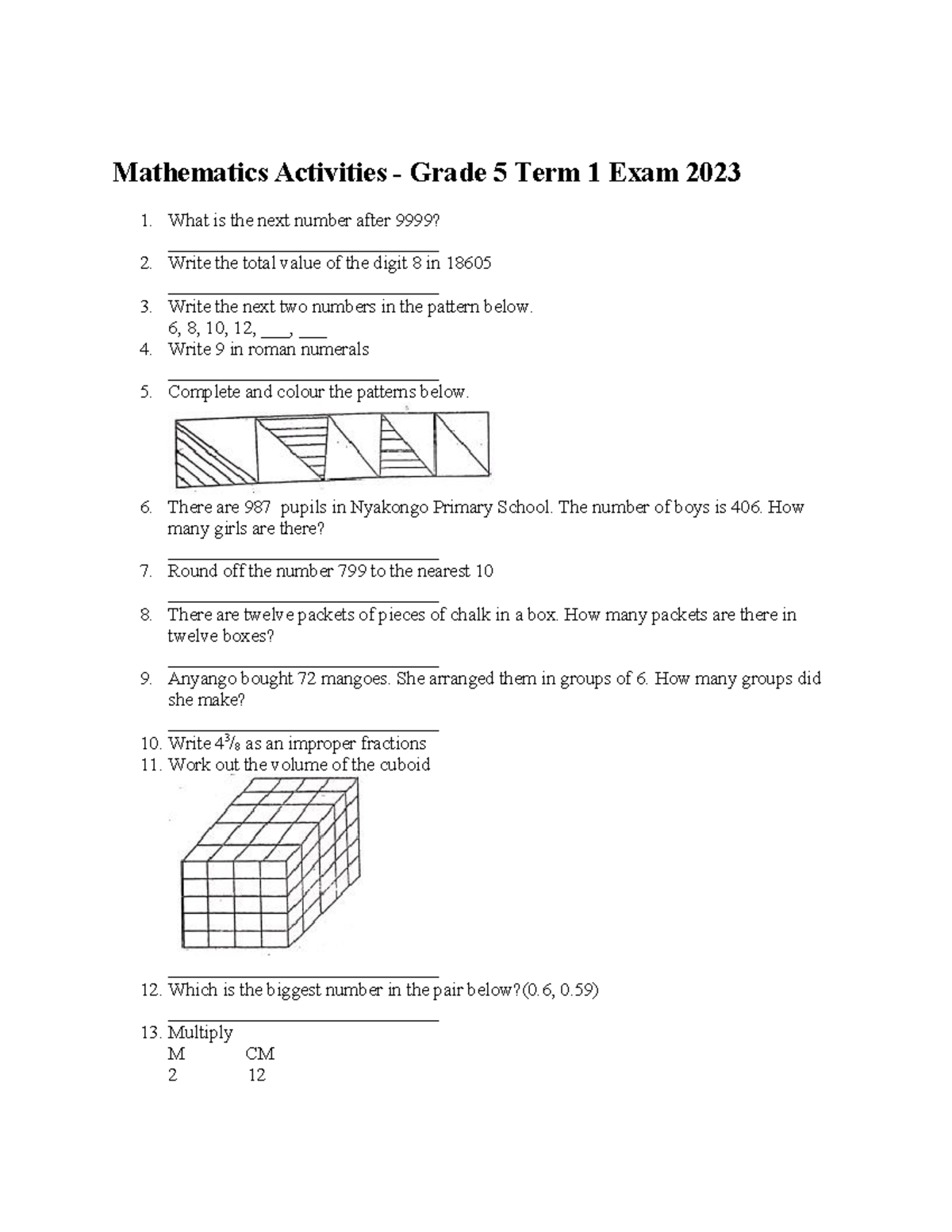 Mathematics-Activities-8 - Mathematics Activities - Grade 5 Term 1 Exam ...