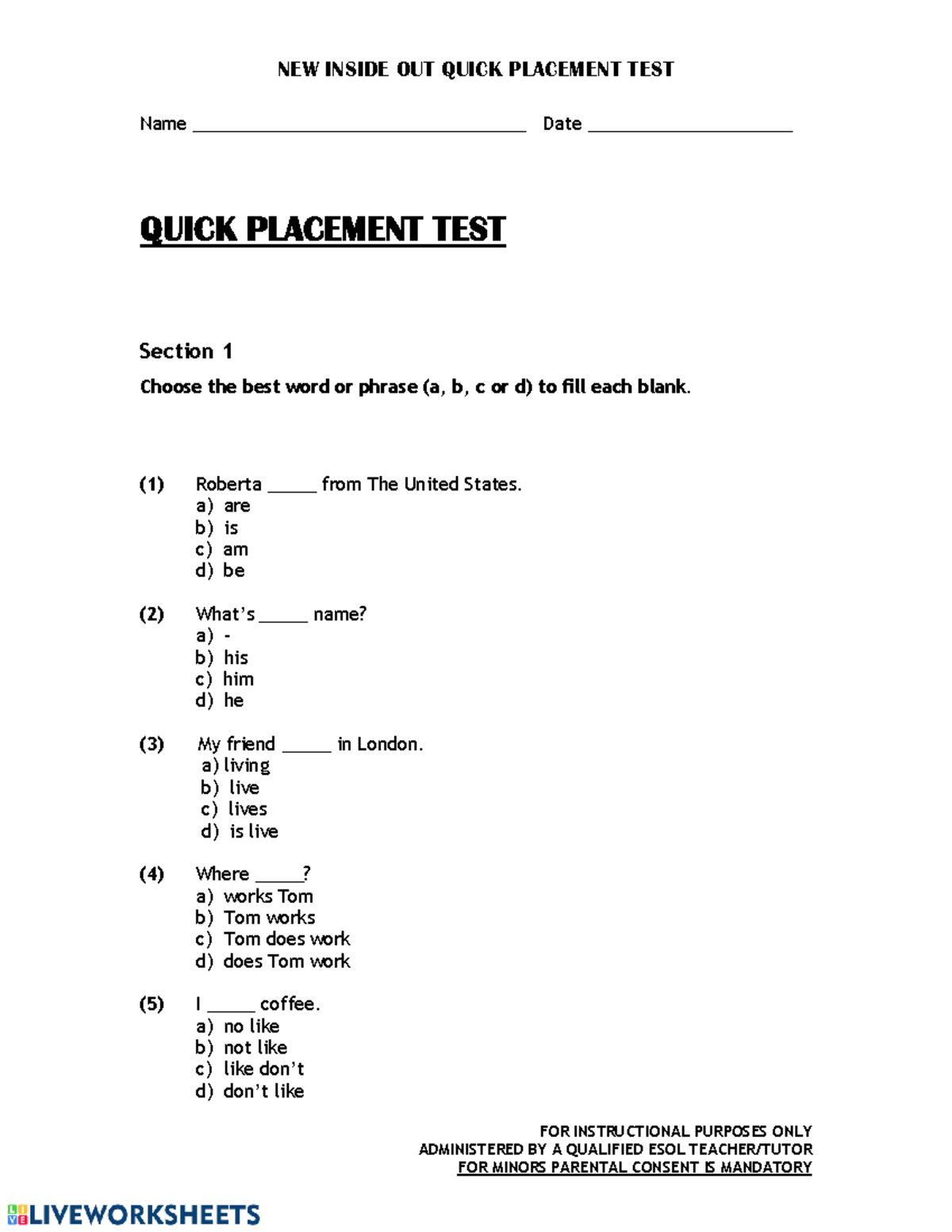 9th placement test - Teaching English to Young Learners - Universidade ...