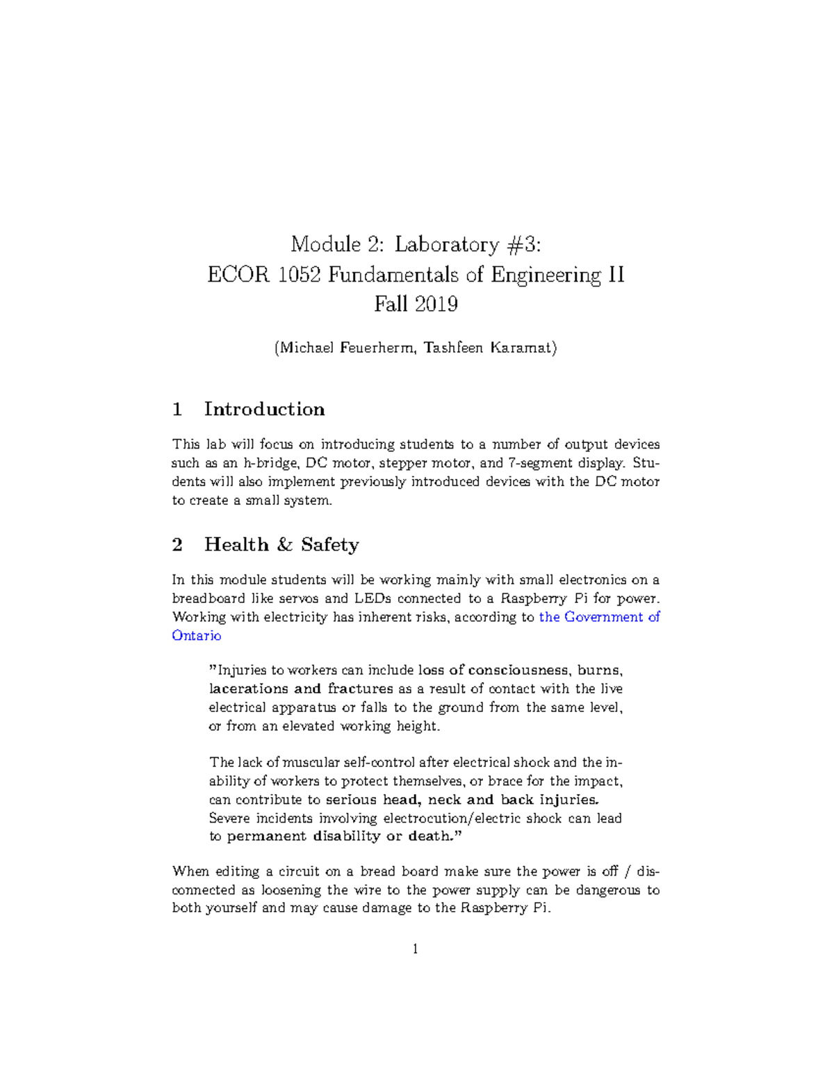 Module 2 Lab 3 V1 - Electrical - Module 2: Laboratory #3: ECOR 1052 ...