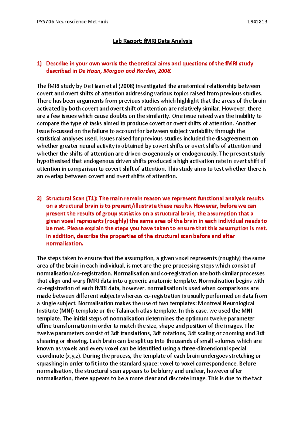 Lab Report - f MRI Data Analysis - Lab Report: fMRI Data Analysis 1 ...
