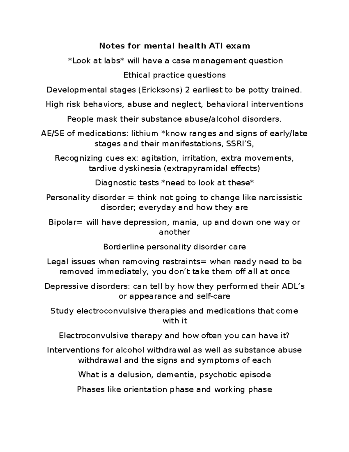 ATI exam 3 - ati study guide - Notes for mental health ATI exam Look at ...