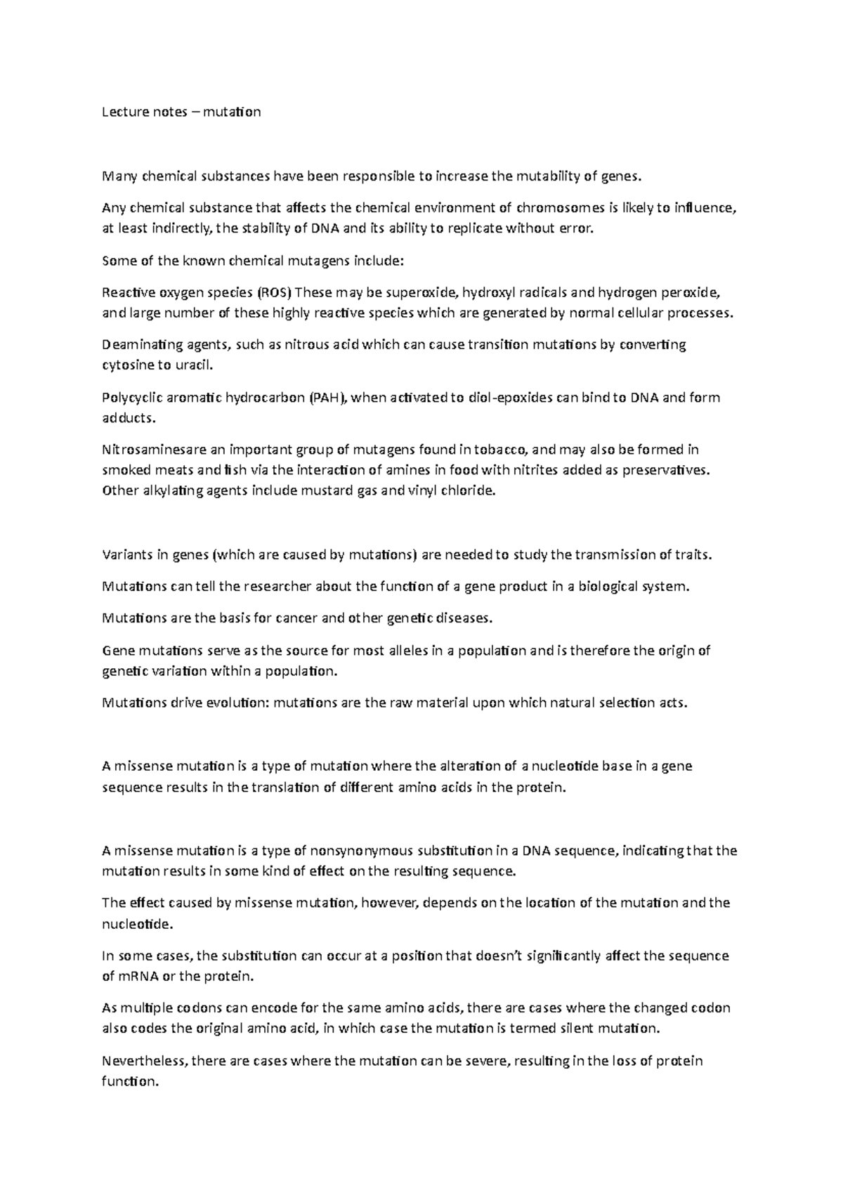 Lecture Notes Mutation Lecture Notes Mutation Many Chemical Substances Have Been