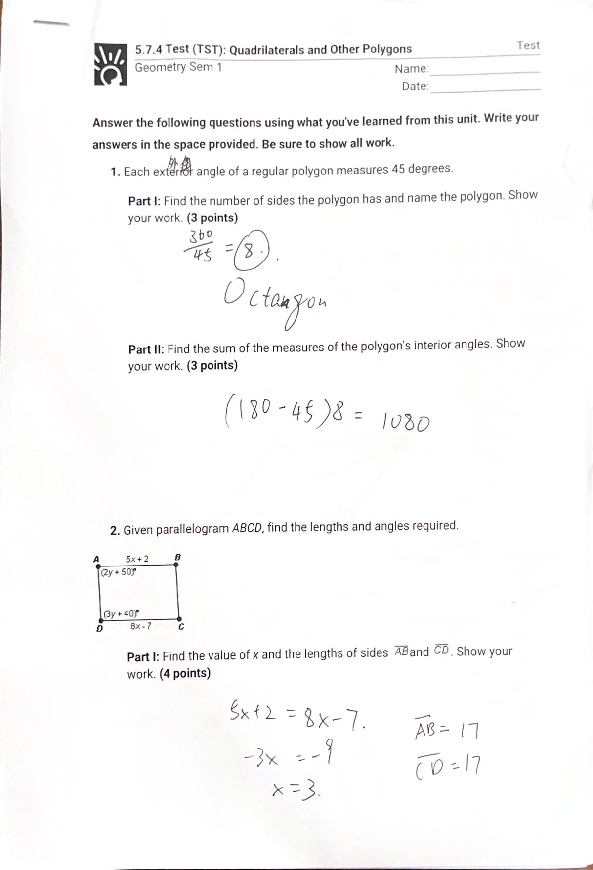 5 - setjdtykfvyj - 5.7 Test (TST): Quadrilaterals and Other Polygons ...