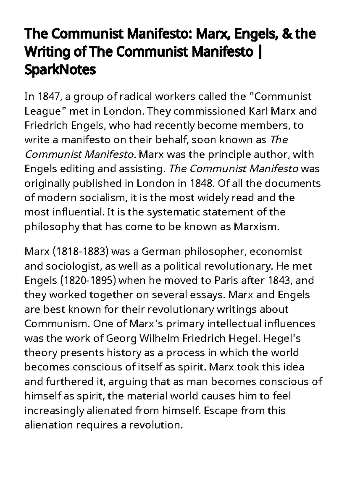 The Communist Manifesto: Summary - The Communist Manifesto: Marx ...